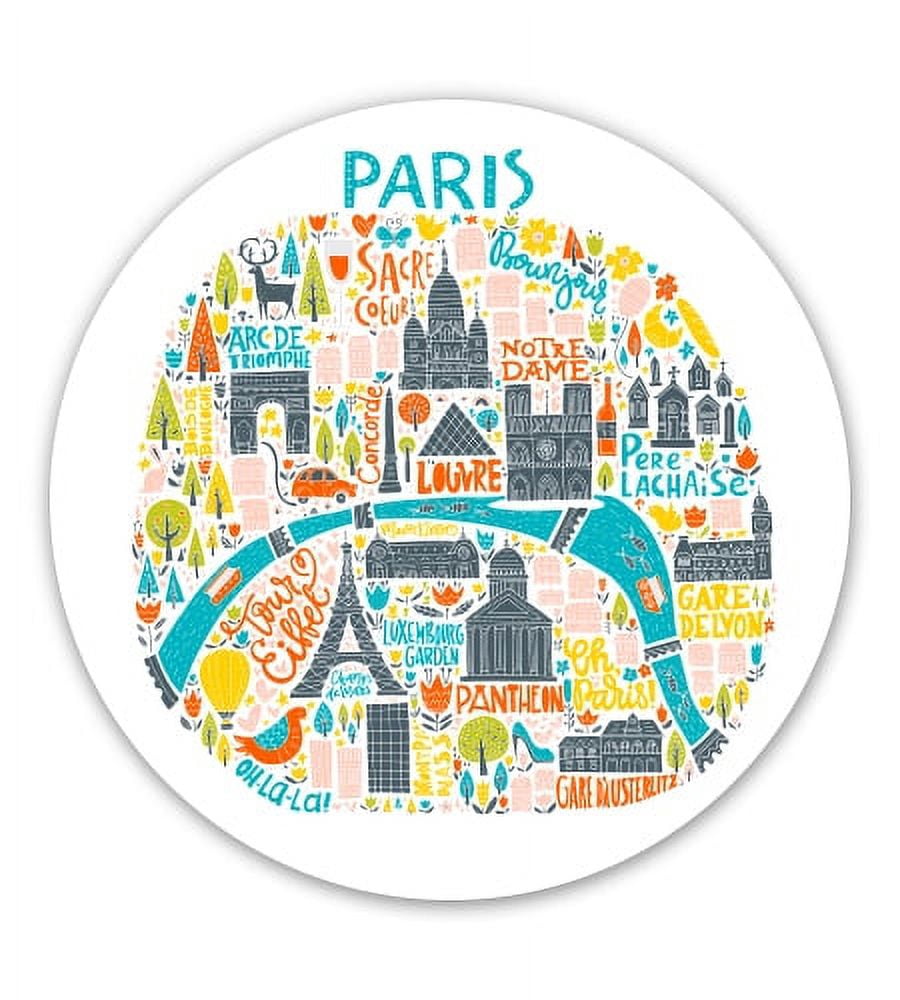Paris Map Cute - 8" Vinyl Sticker - For Car Laptop I-Pad - Waterproof ...