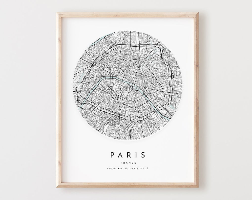 Paris Map Print, Paris Map Poster City Wall Art, Paris Road Map, Paris ...