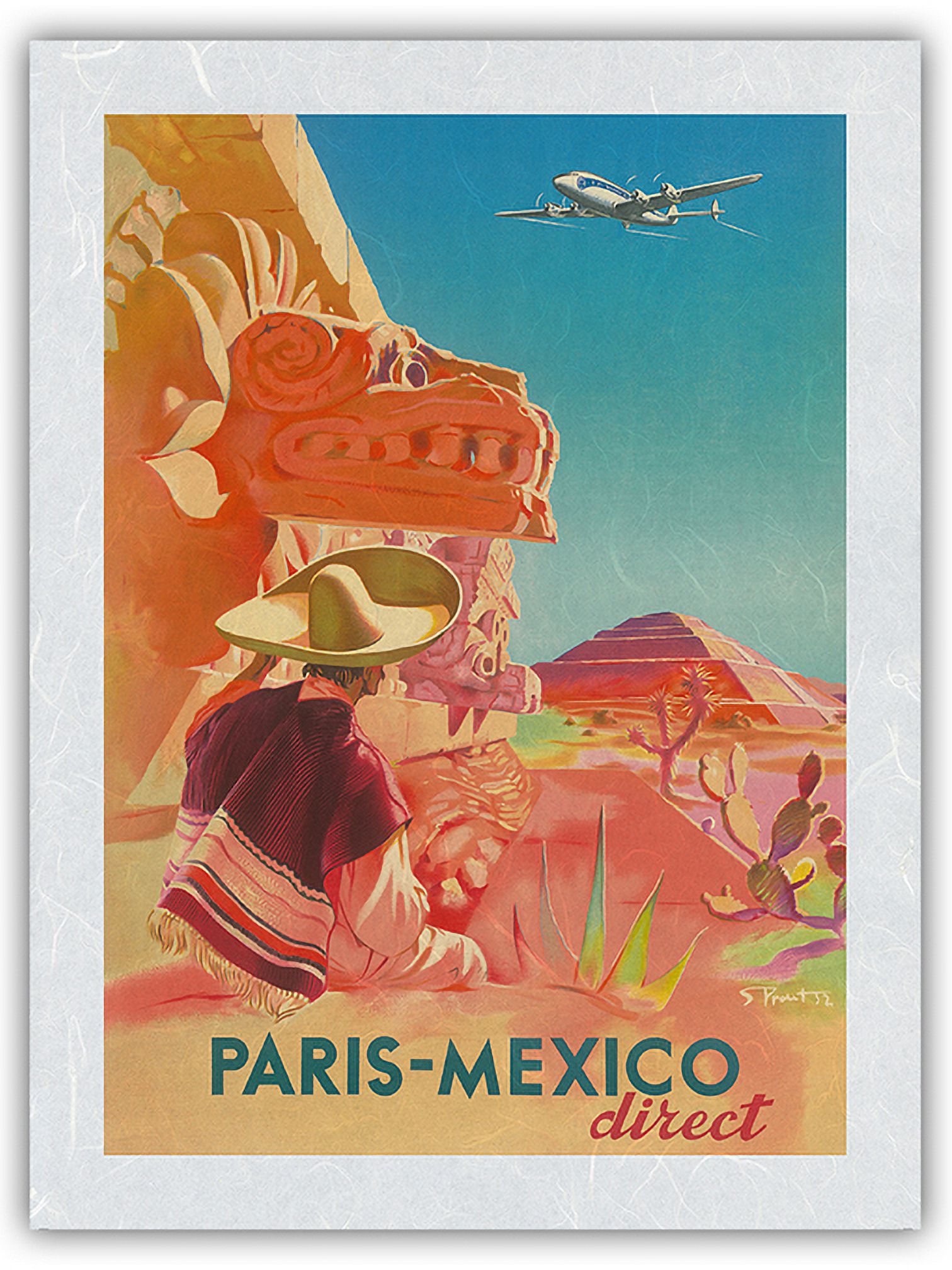 Paris-Mexico Direct - Mayan Ruins - Vintage Airline Travel Poster by S ...