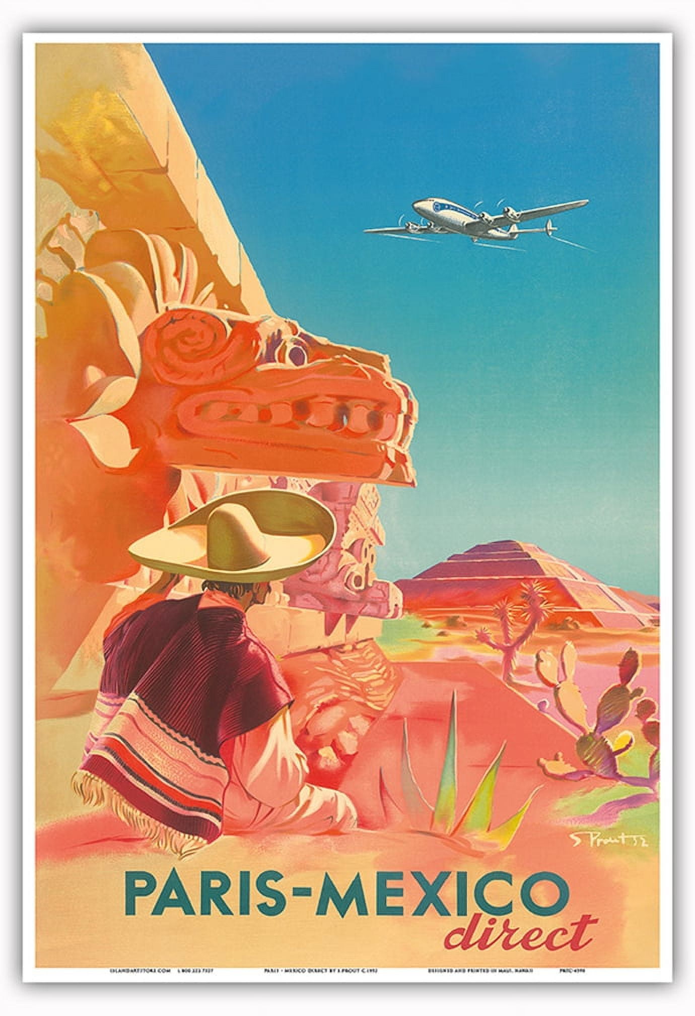 Paris-Mexico Direct - Mayan Ruins - Vintage Airline Travel Poster by S ...