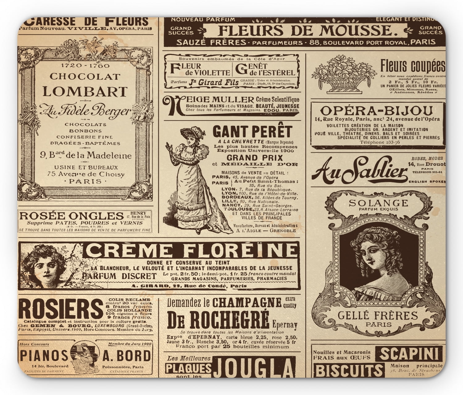 Paris Mouse Pad, Vintage Old Historic Newspaper Journal French Paper ...