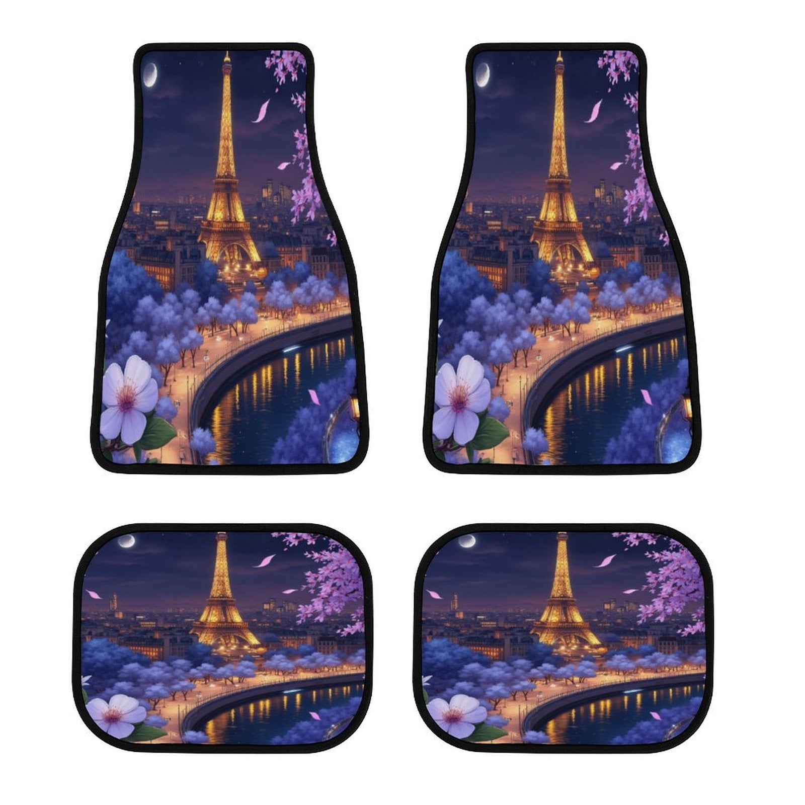 Paris Night Eiffel Tower Cherry Blossoms 4 Piece Car Floor Mats Full ...