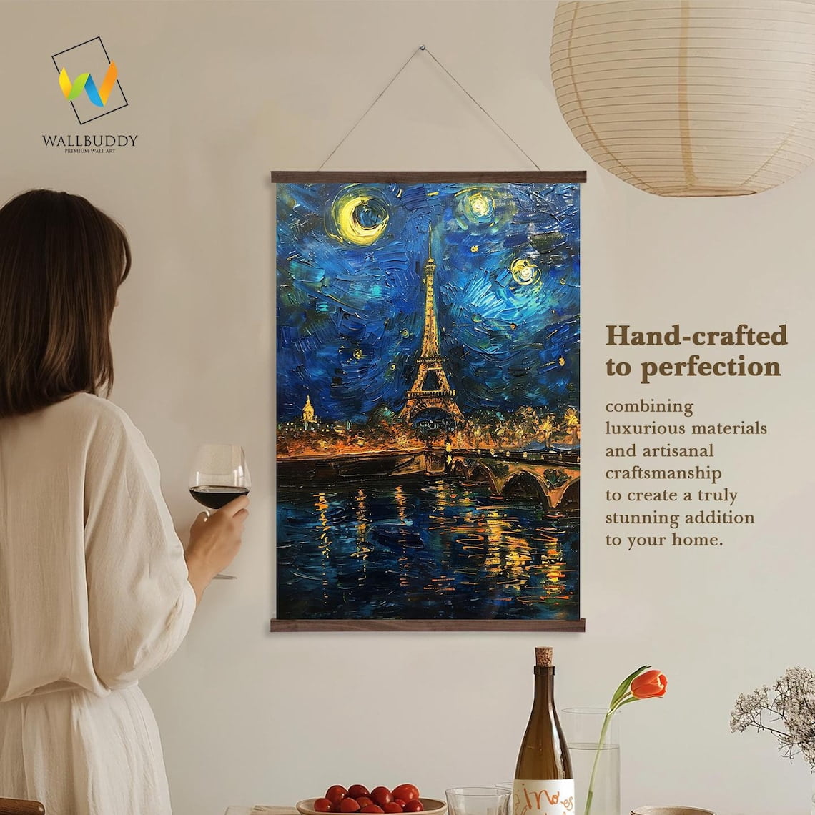 Paris At Night Wall Hangingeiffel Tower Starry Night Wall Art - Printed ...