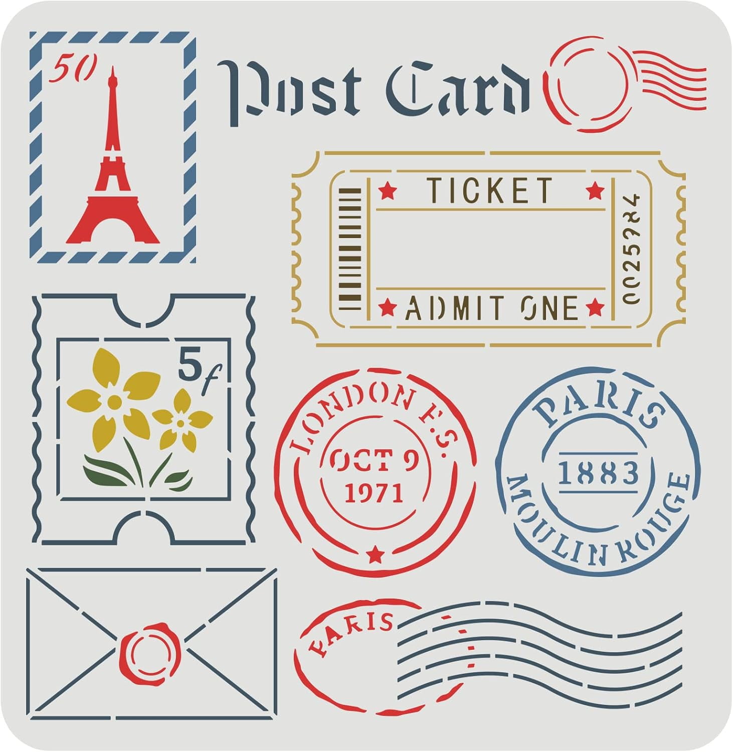 Paris Postage Stencil 11.8x11.8 inch Large French Post Stamp Stencil ...