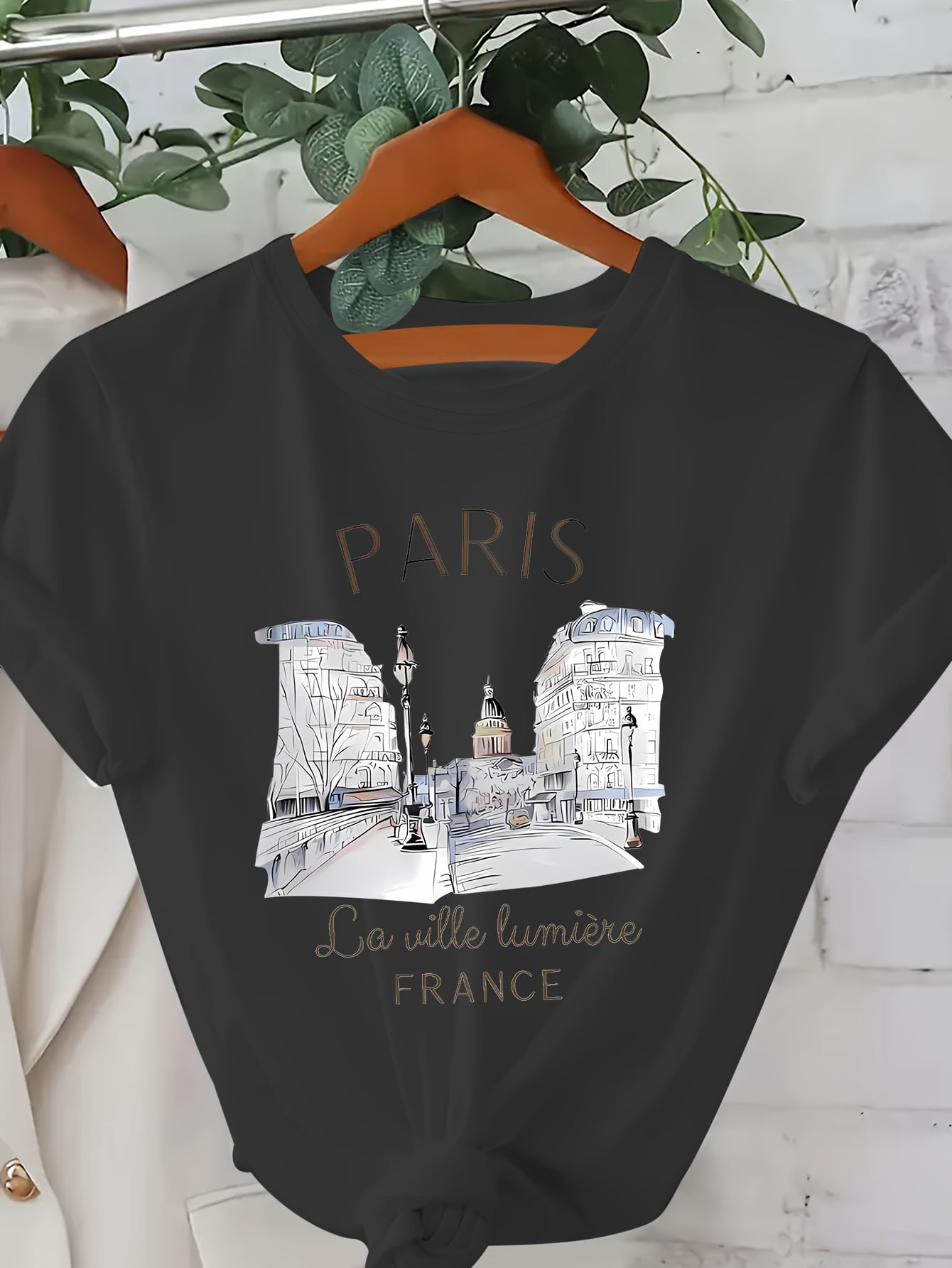 Paris Printed T-Shirt, Short-Sleeved Round Neck Casual Top for Summer ...