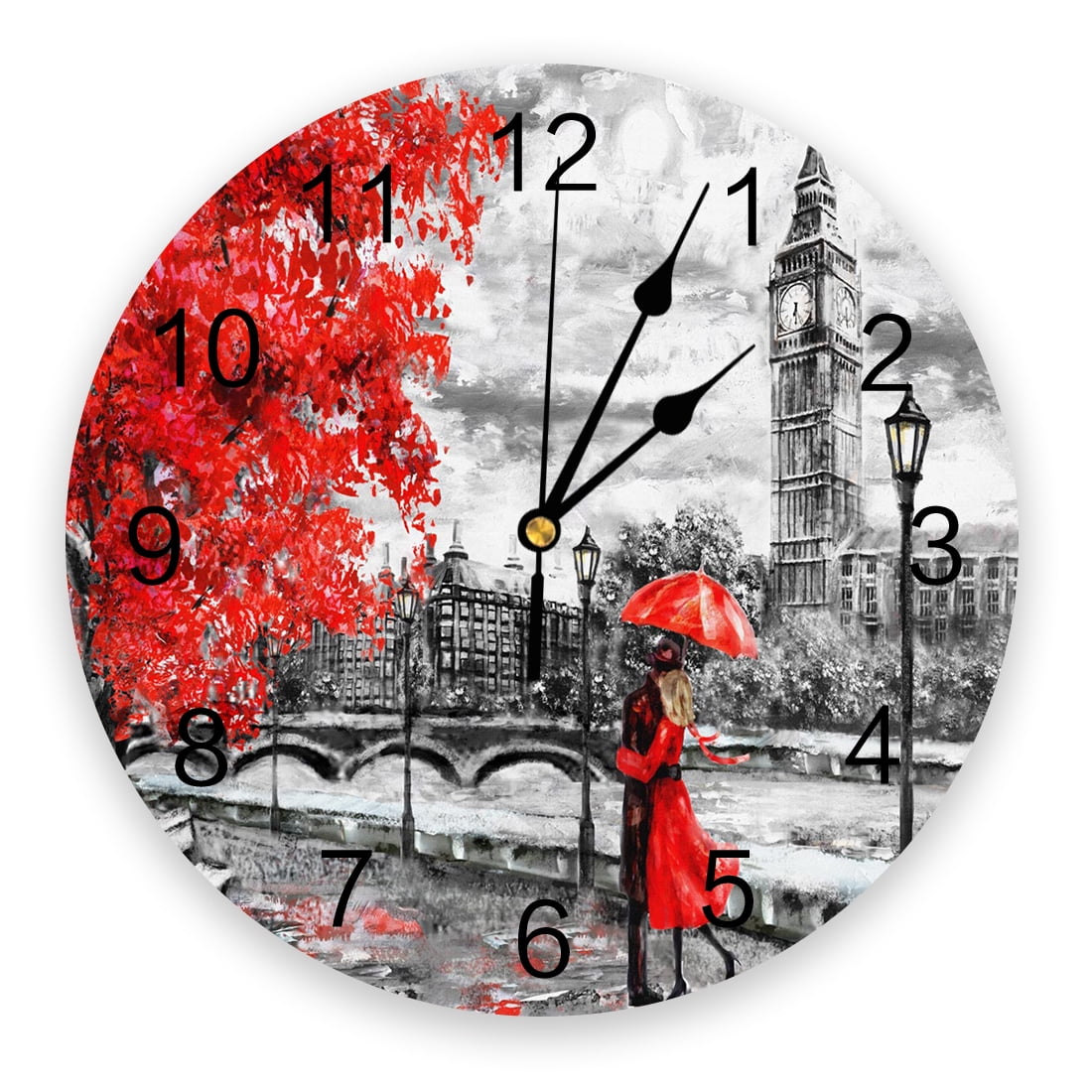 Paris Red Tower Umbrella Wall Clock For Home Living Room Bar Cafe r ...