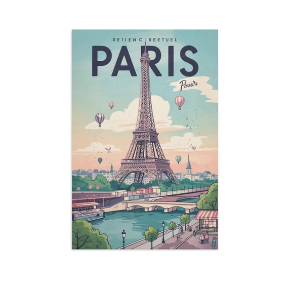 Paris Retro Travel Poster Vintage French City Tourism with Eiffel Tower ...