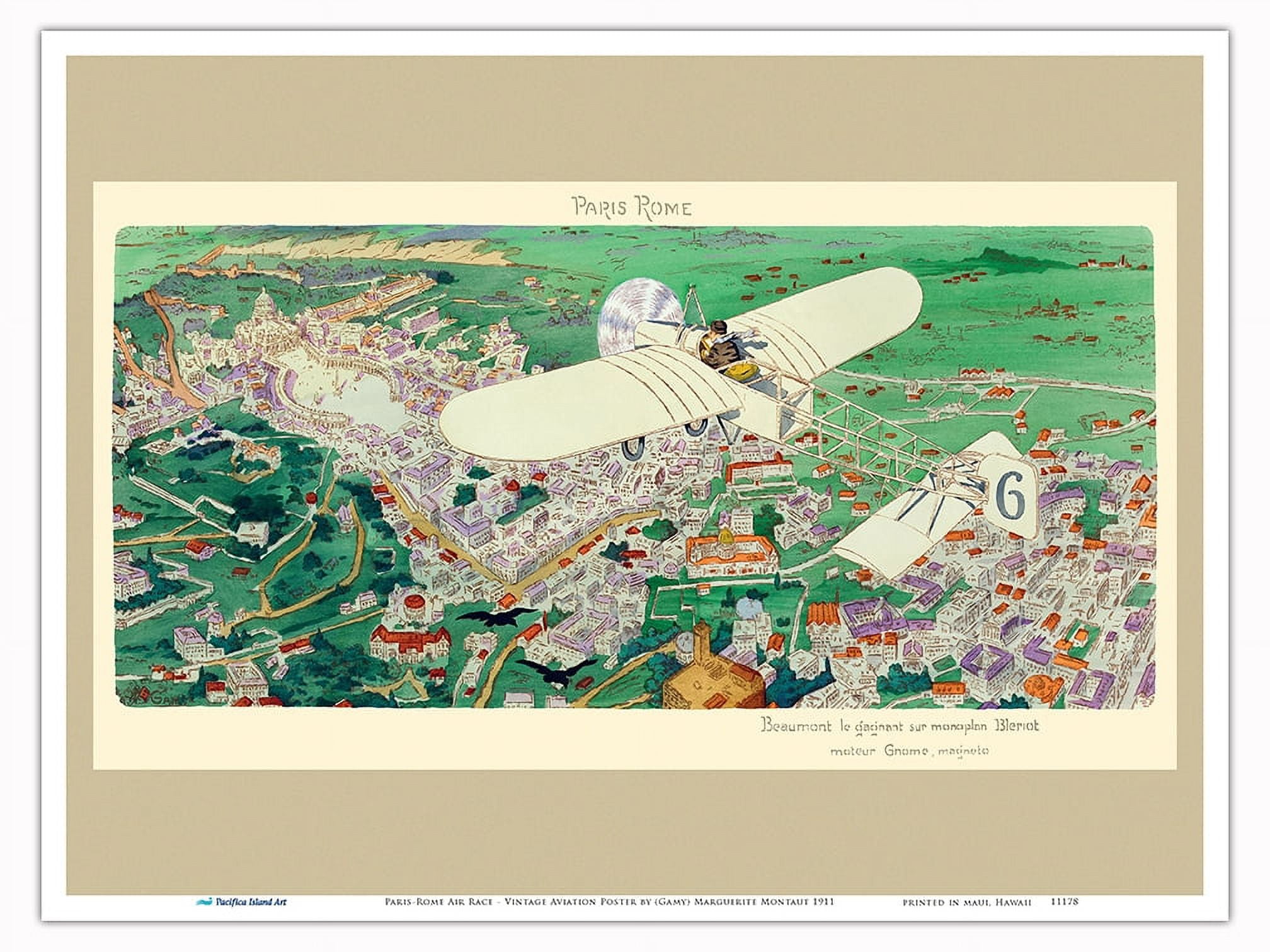 Paris-Rome Air Race - Beaumont is the winner in the Bleriot Monoplane - Vintage Aviation Poster ...