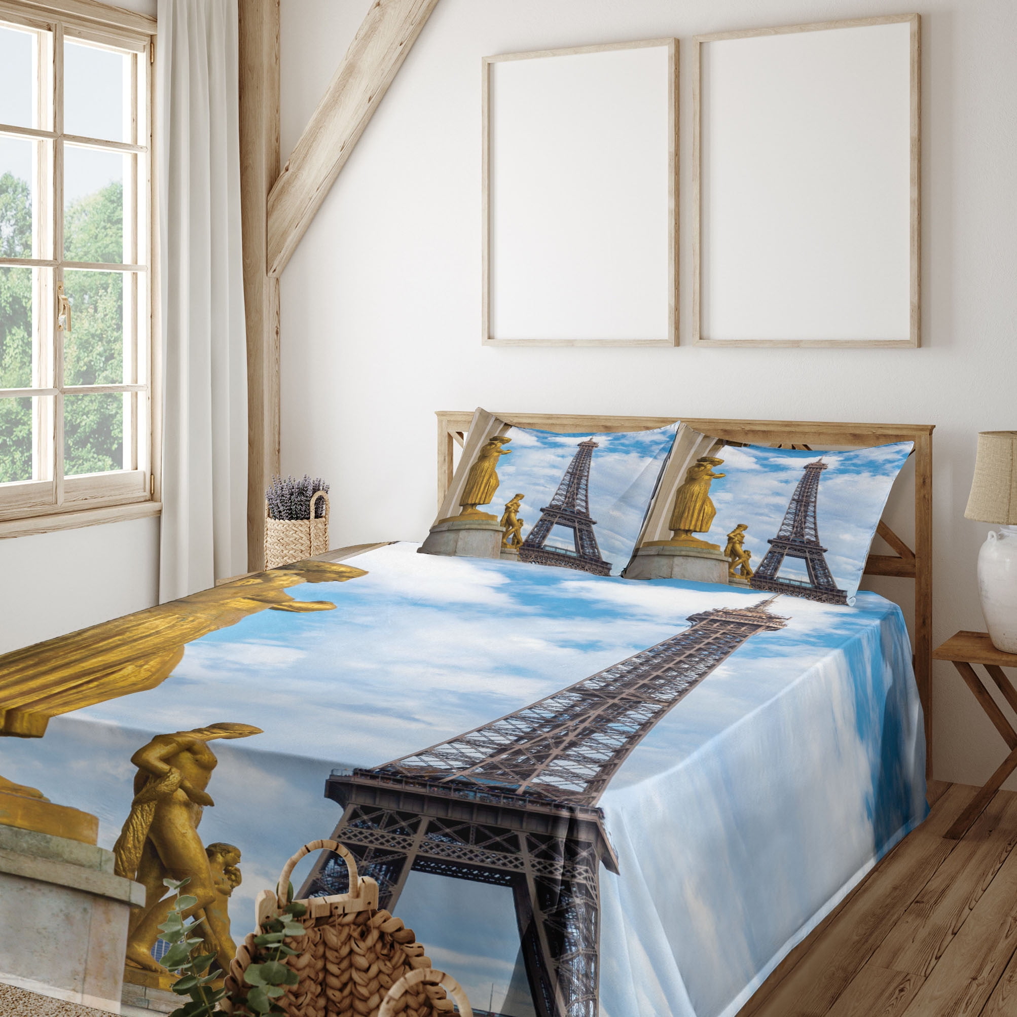 Ambesonne Paris Fitted & Top Sheet Set with Shams, Antique Sculptures ...