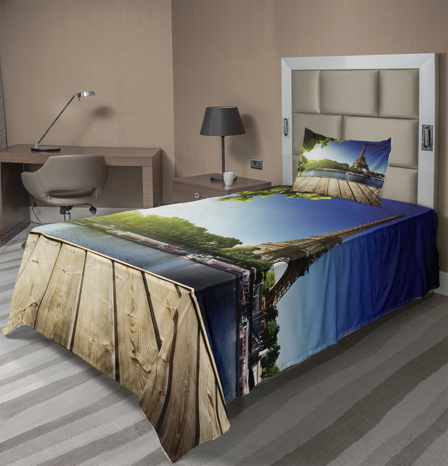 Paris Sheet Set, Eiffel Tower France European Design Seine River Wooden ...