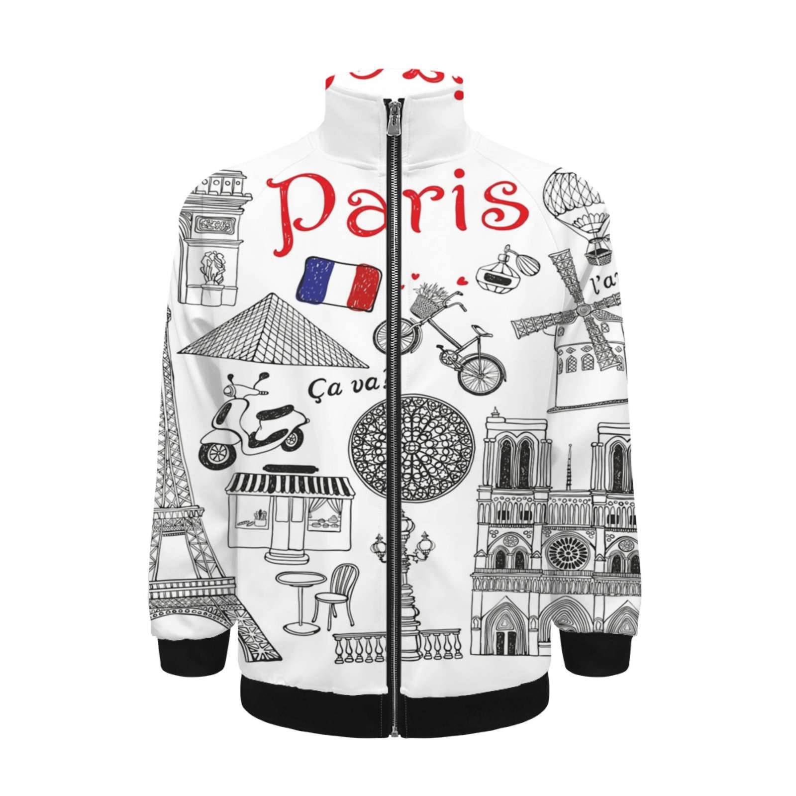 Paris Sketch Hand Drawn Jacket Men's Street Cool Long Sleeves Coat ...