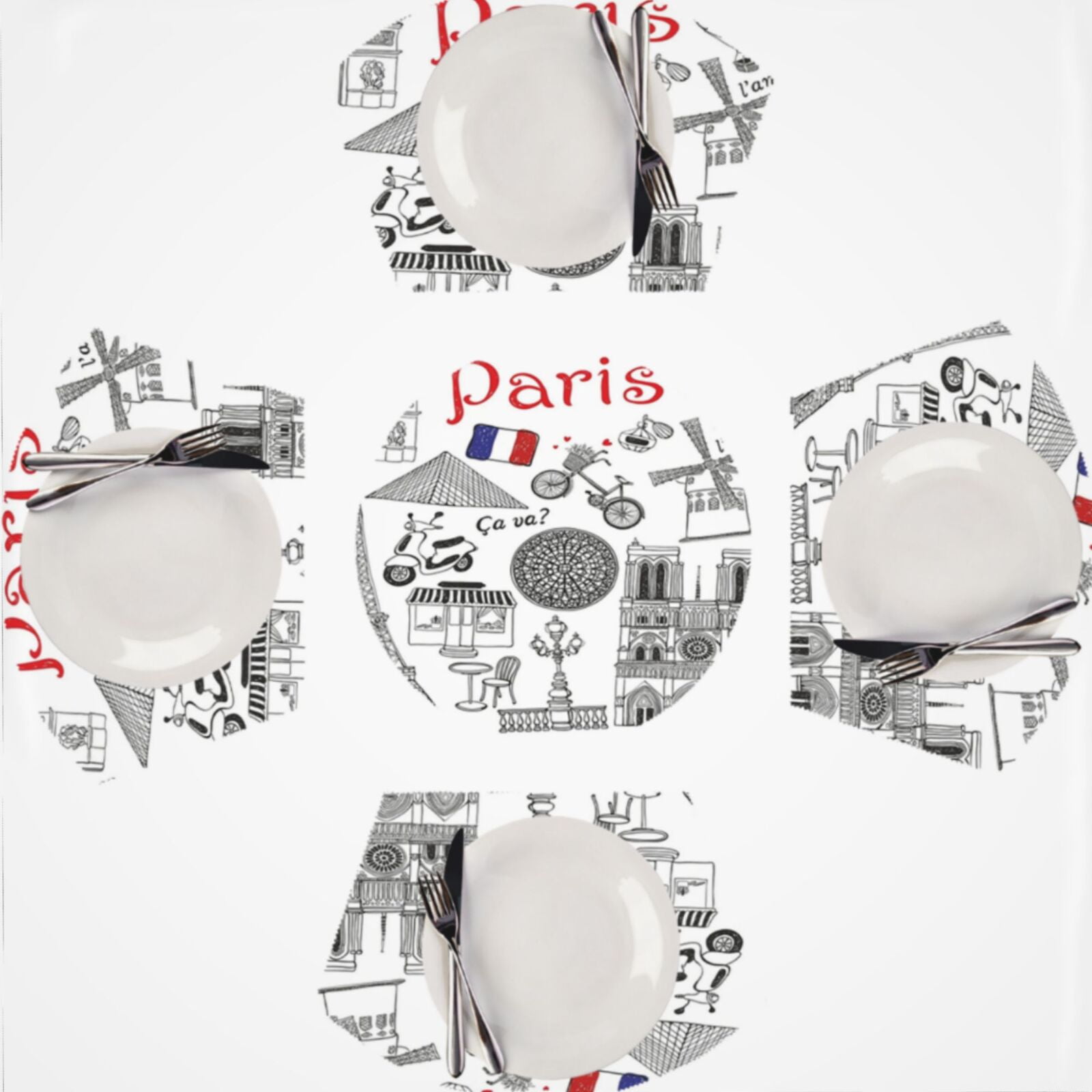 Paris Sketch Hand Drawn Round Table Placemats Set Of 5 Wedge Table Mats ...