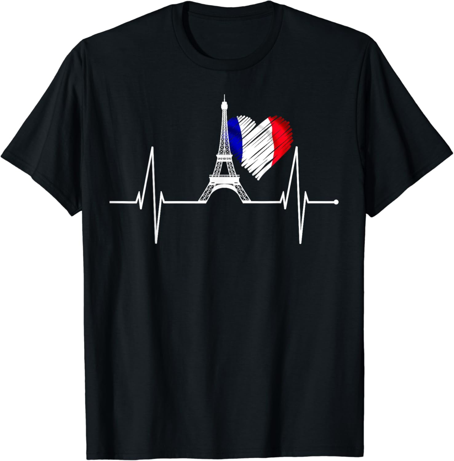 Paris Skyline Heartbeat Eiffel Tower Frech Flag I Love Paris T-Shirt ...