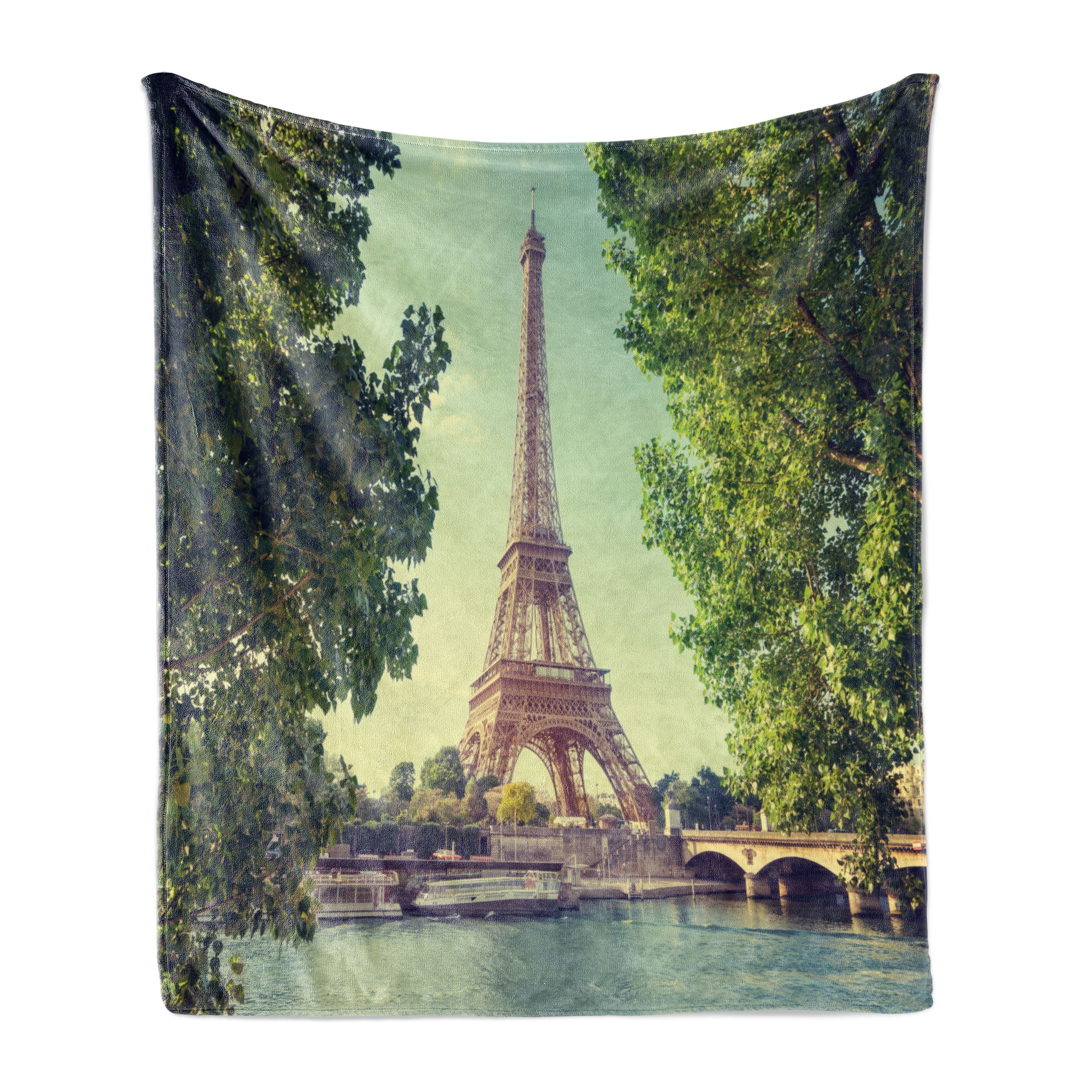 Paris Soft Flannel Fleece Throw Blanket, Eiffel Tower Seine River ...