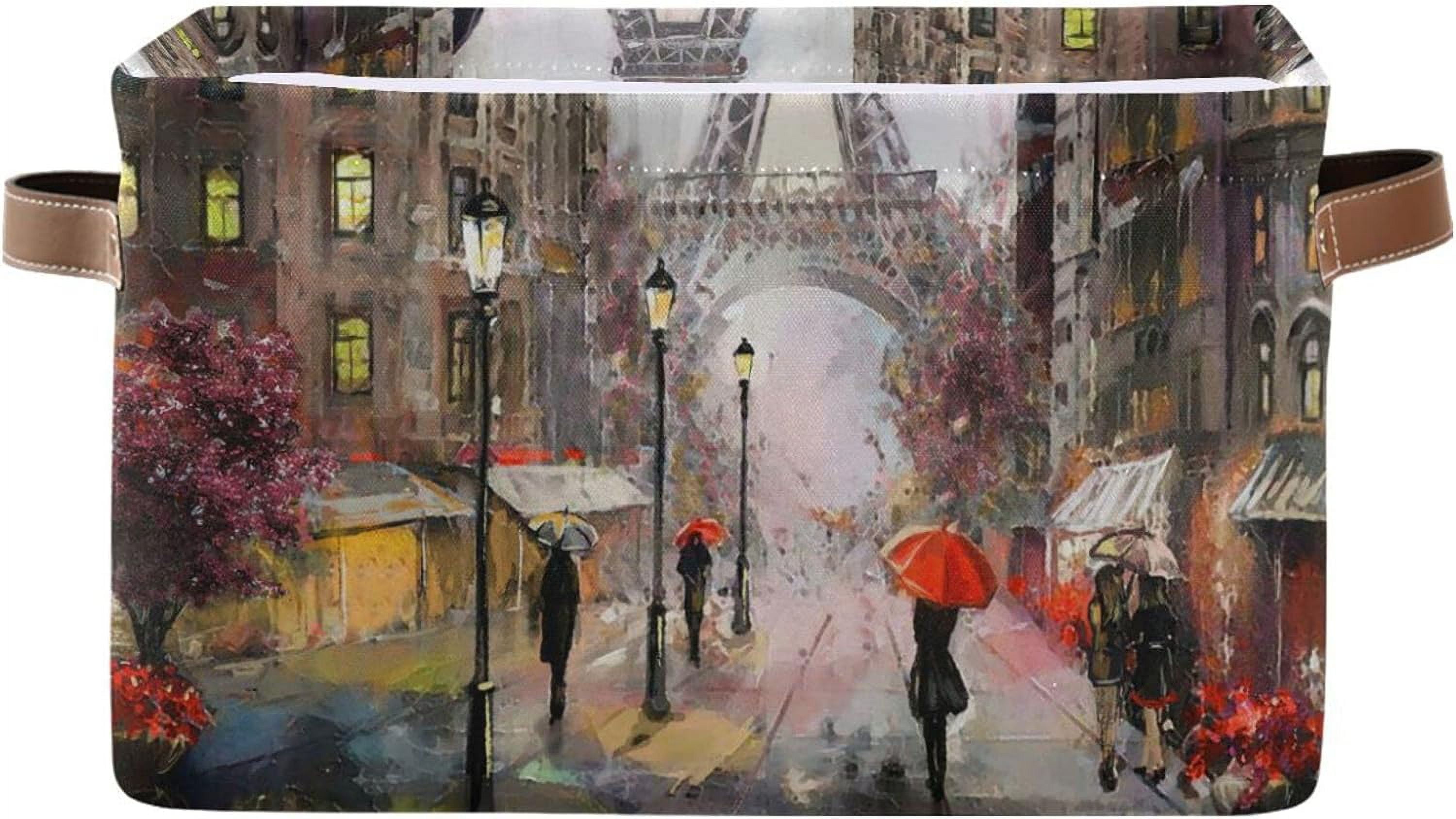 Paris Street View Oil Painting Storage Basket with Handles Collapsible ...