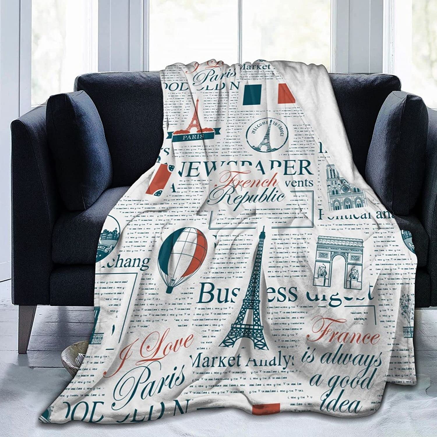 Paris Theme On The Newspaper Background Throw Blanket Ultra Soft Warm ...
