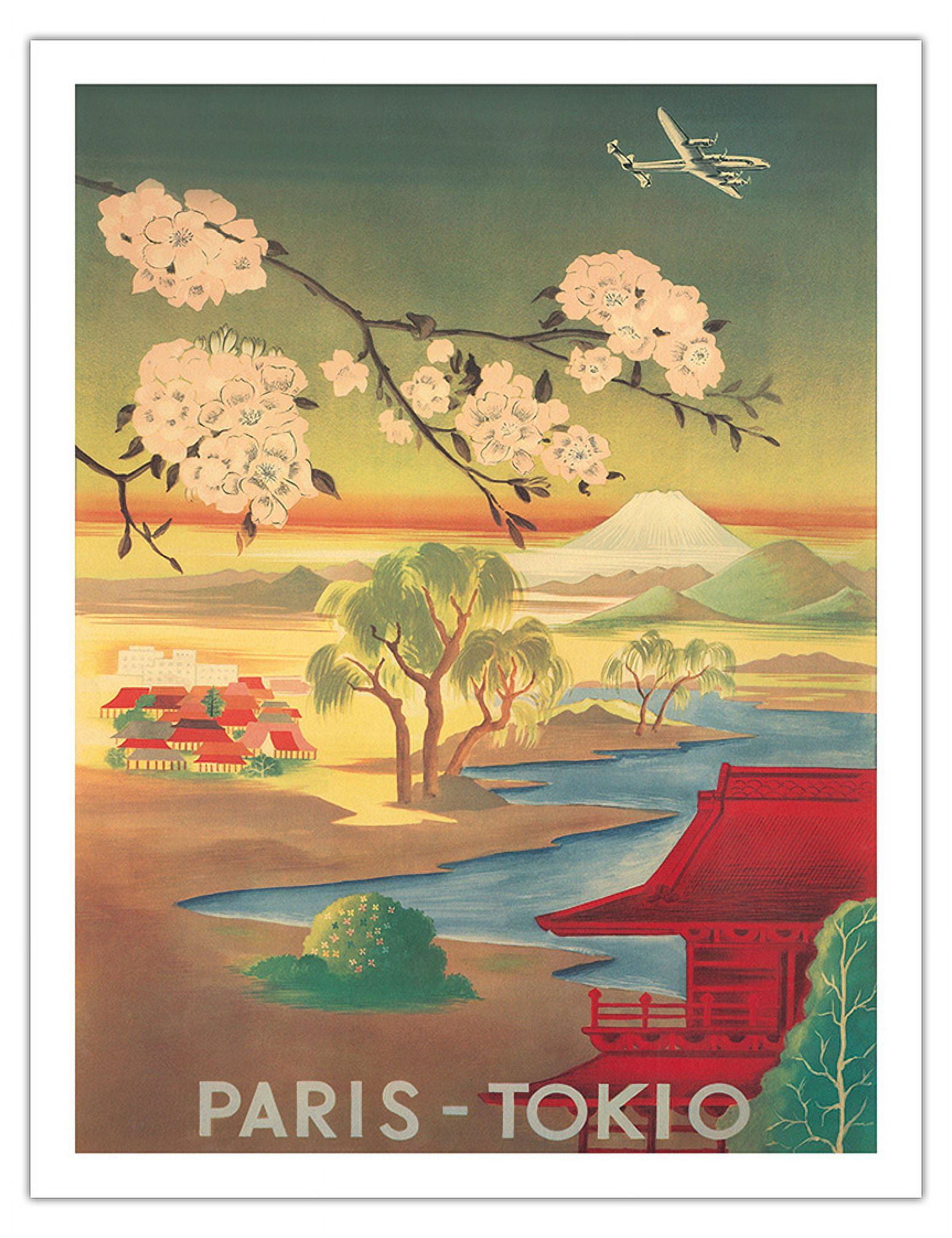 Paris Tokio (Tokyo) - Mt. Fuji And Cherry Blossoms - Vintage Airline ...