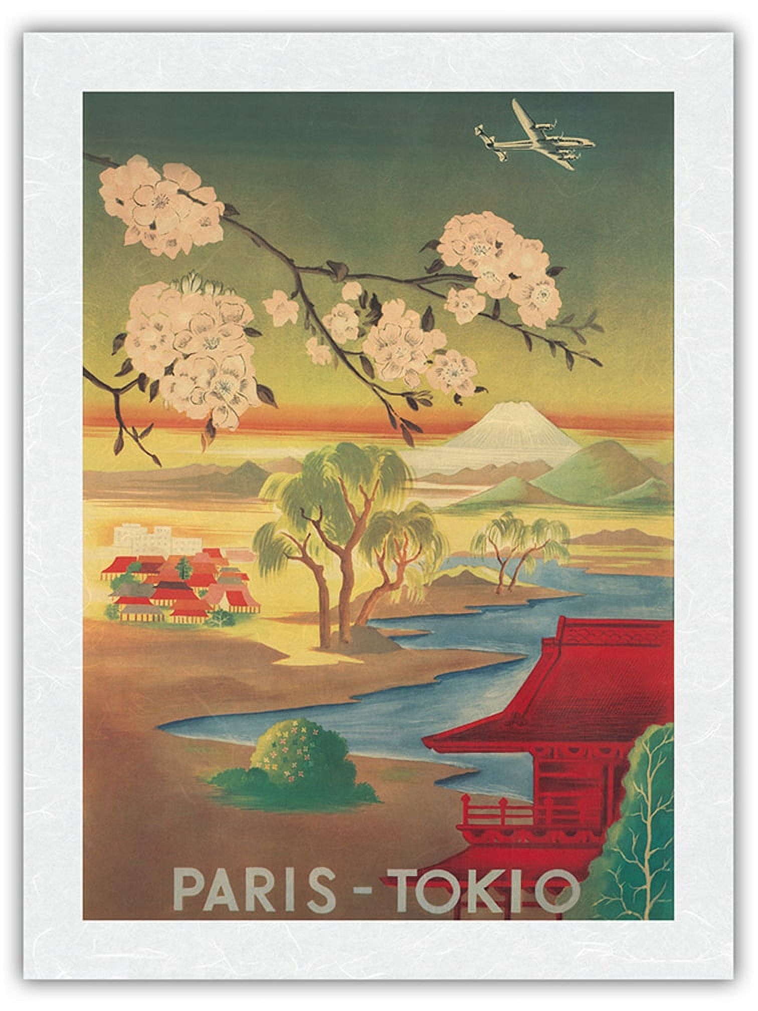 Paris Tokio (Tokyo) - Mt. Fuji And Cherry Blossoms - Vintage Airline ...