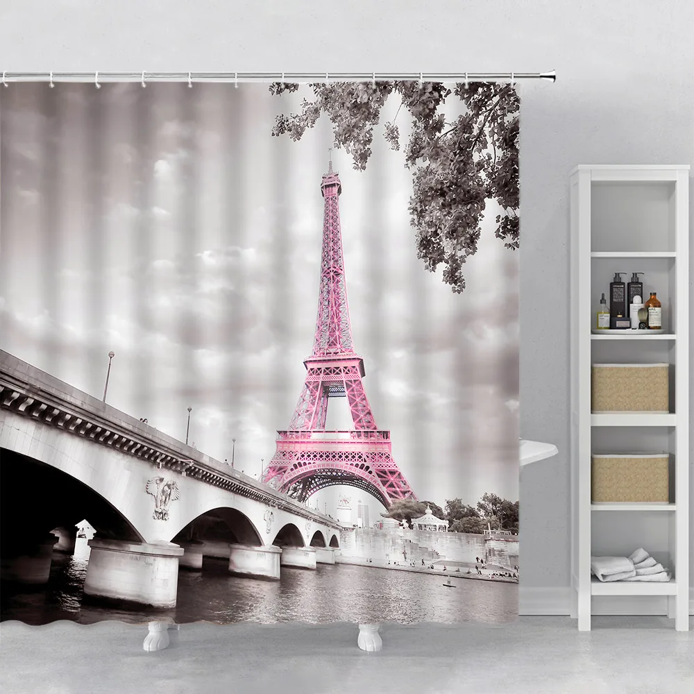 Paris Tower City Landscape Shower Curtain Hook Hanging Cloth Modern ...