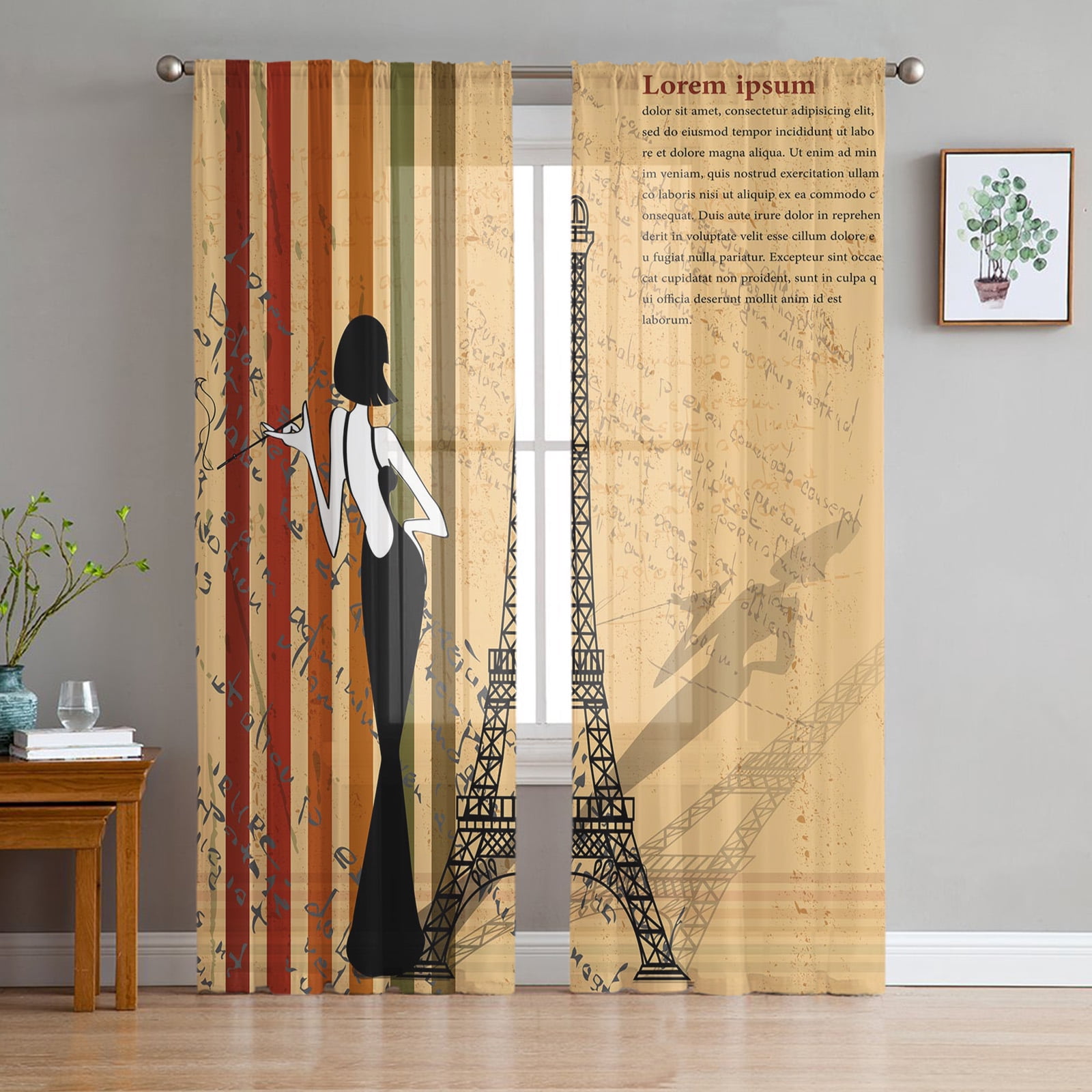 Paris Tower Hot Air Balloon Bicycle Retro Tulle Sheer Curtain for ...