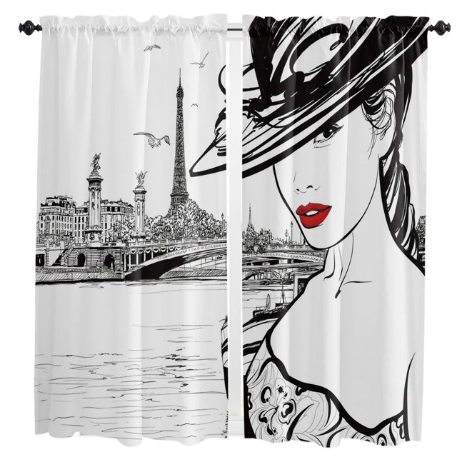 Paris Tower Scenic Street Flower Building Curtain For Living Room Kids ...