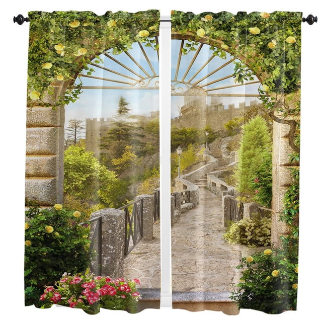 Paris Tower Scenic Street Flower Building Curtain For Living Room Kids ...