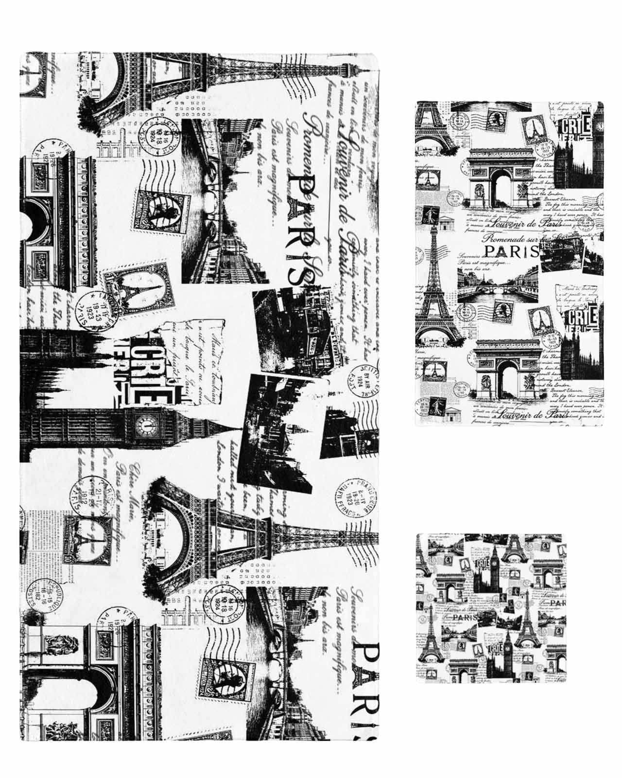 Paris Tower Towel Set of 3, Soft Microfiber Bath Towels, Hand Towel ...
