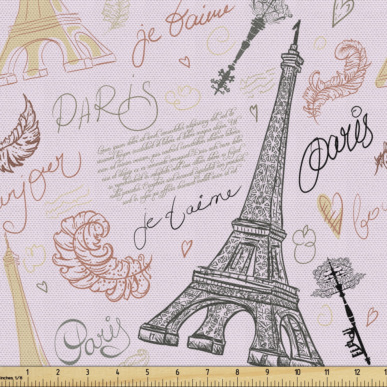 Ambesonne Paris Fabric by the Yard Upholstery, Nostalgic Sketch Words ...