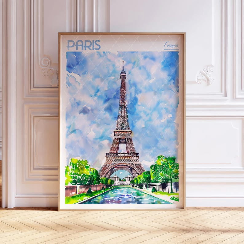 Paris Watercolor Poster - Eiffel Tower Wall Art - France Travel Poster ...