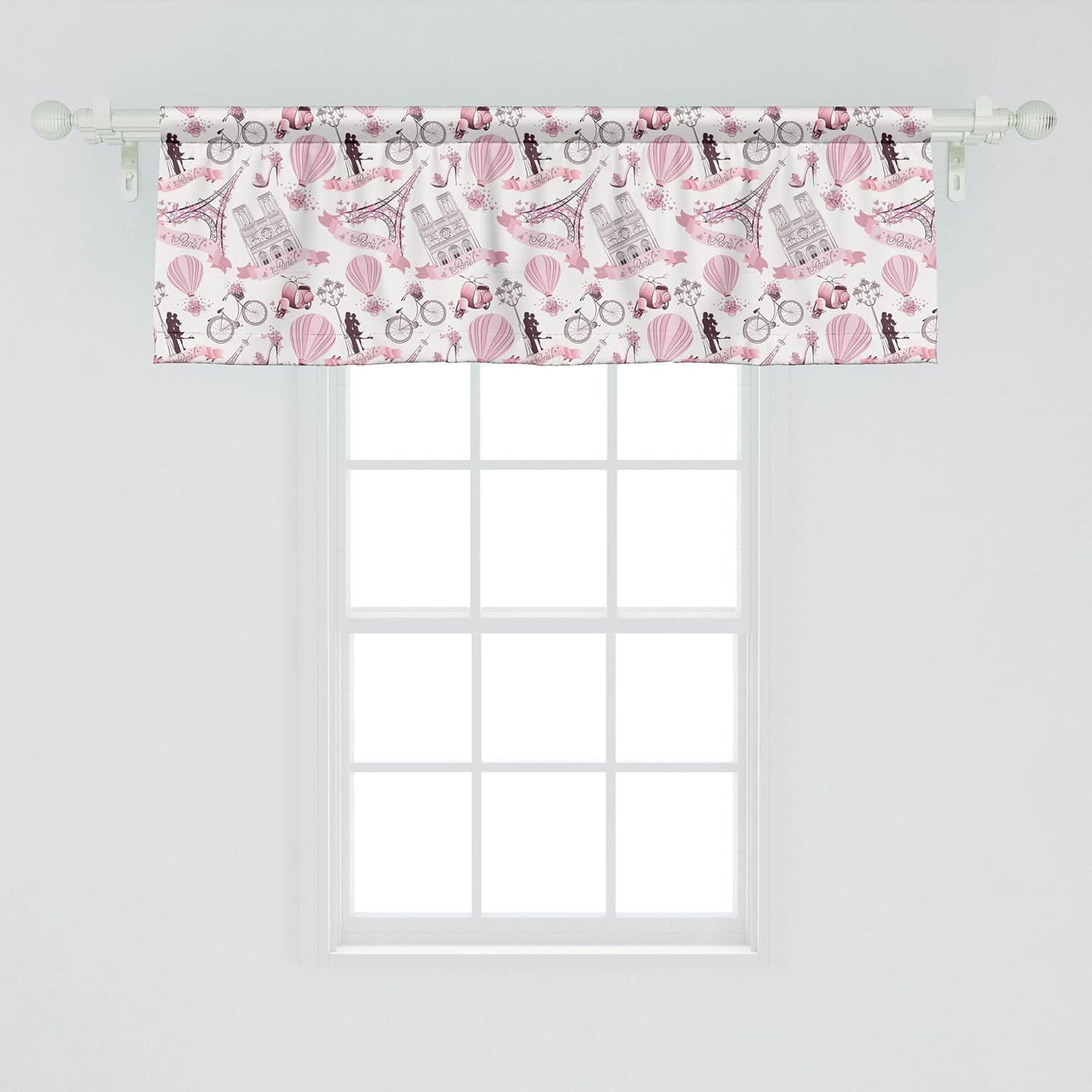 Paris Window Valance 1 Panel , Valentines Day Theme with Eiffel Kissing ...