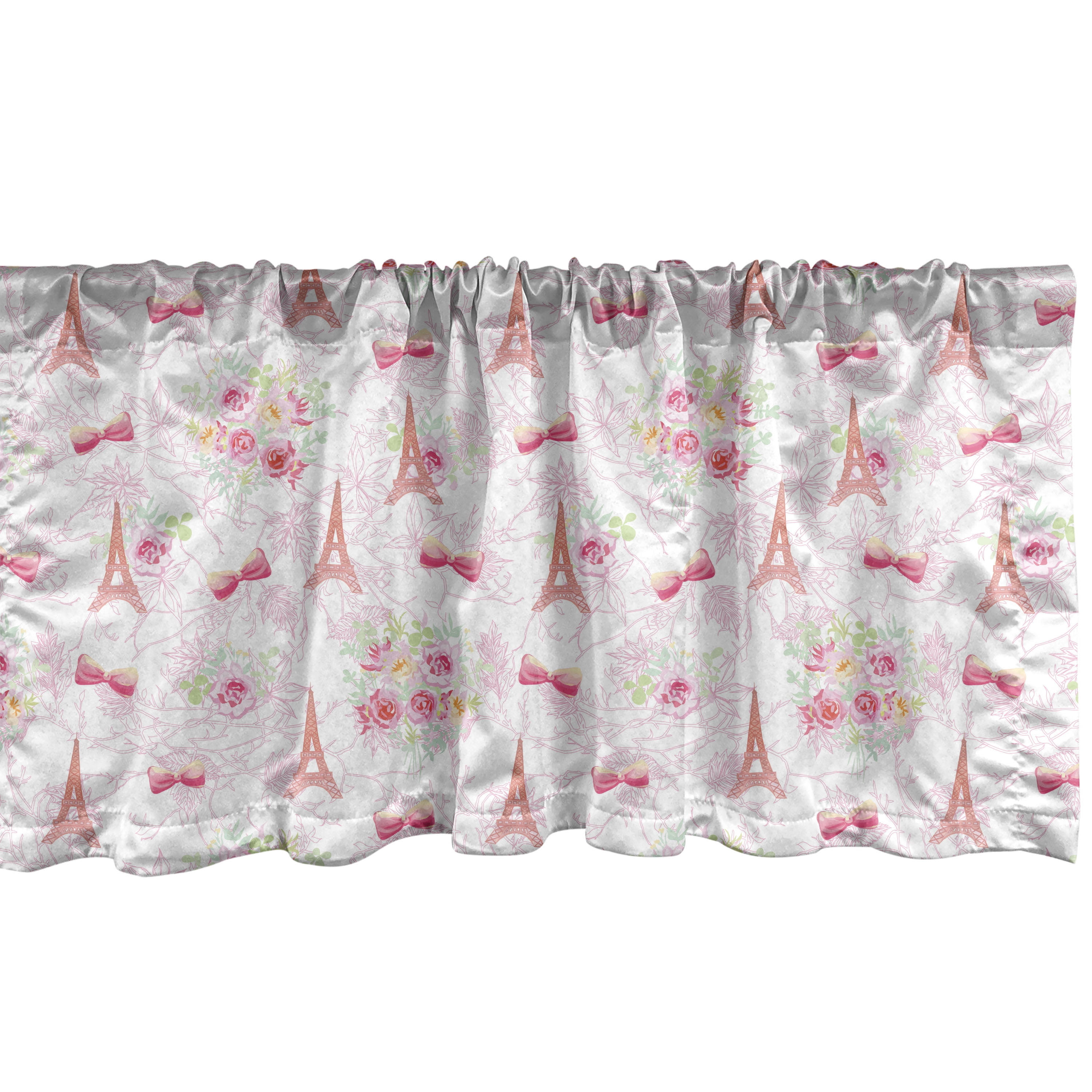 Ambesonne Paris Valance Pack of 2, Eiffel French Bouquet Form, 42"X18 ...