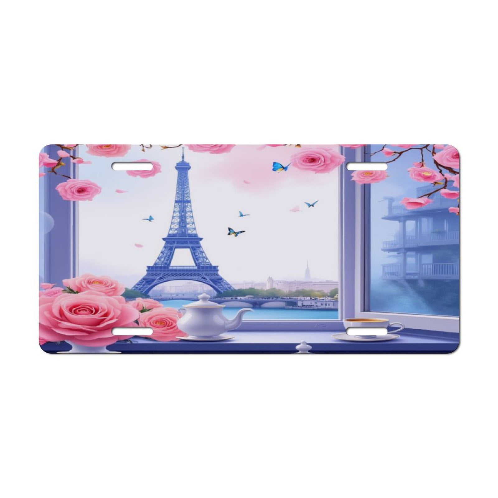 Paris Window View with Eiffel Tower Car Decorative Front License Plate ...