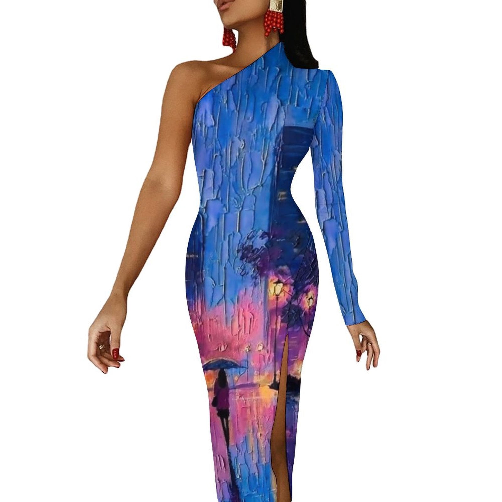 Paris at Twilight Half Dleeve Split Dress summer dress woman 2024 ...