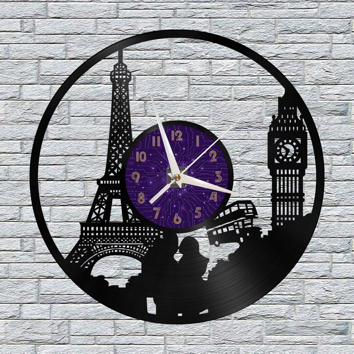 Paris city View Eiffel Tower Vinyl Wall Clock, Vinyl Record Clock Wall ...