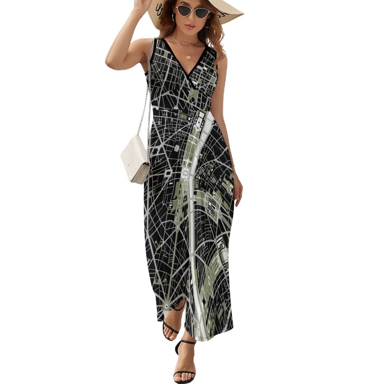 Paris city map engraving Sleeveless Dress Clothing Party dresses for ...