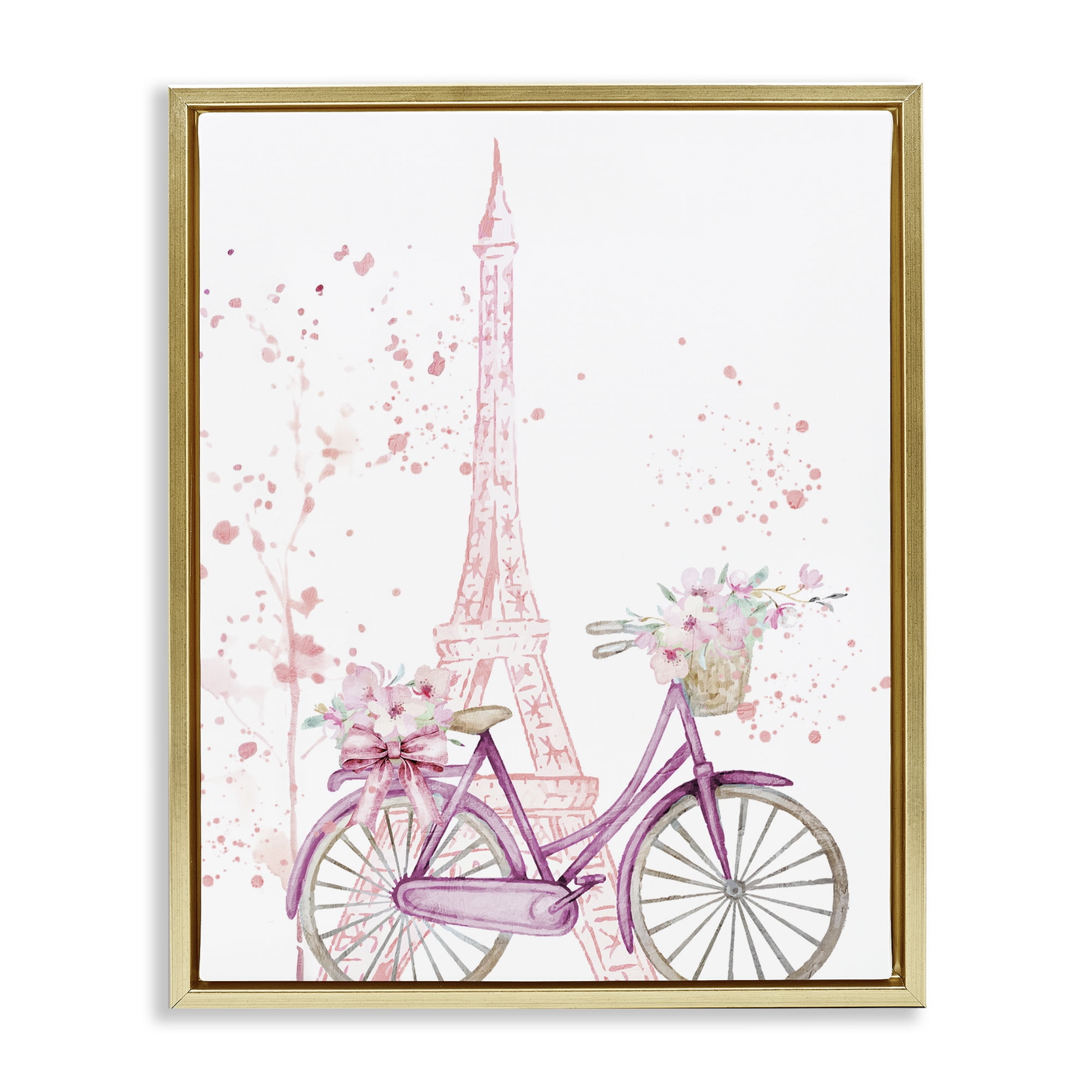 Parisian Bicycle & Modern Splatter Gold Framed Floater Canvas Wall Art ...