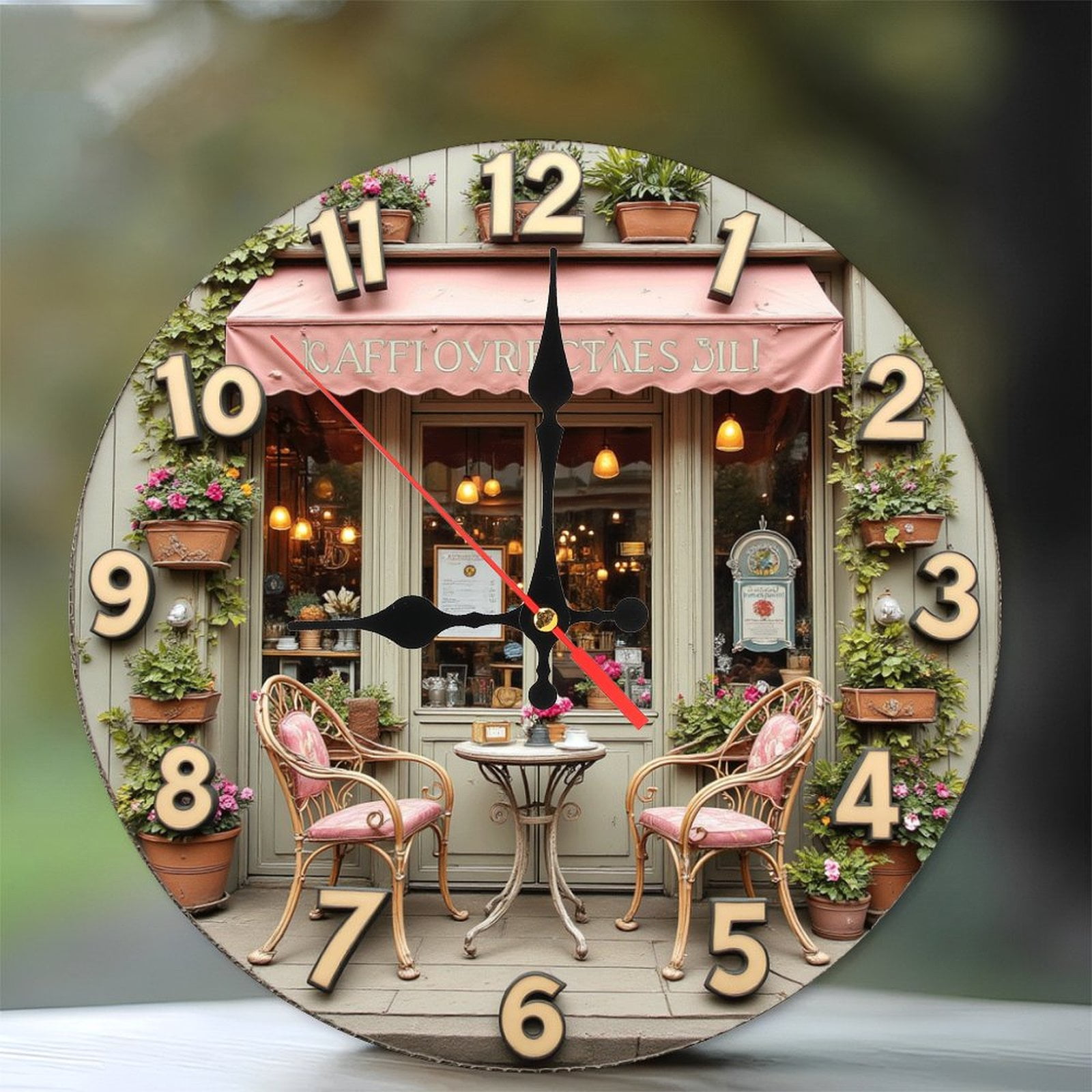 Parisian Cafe Wall Clock Vintage Outdoor Table 10-Inch Silent Wooden ...