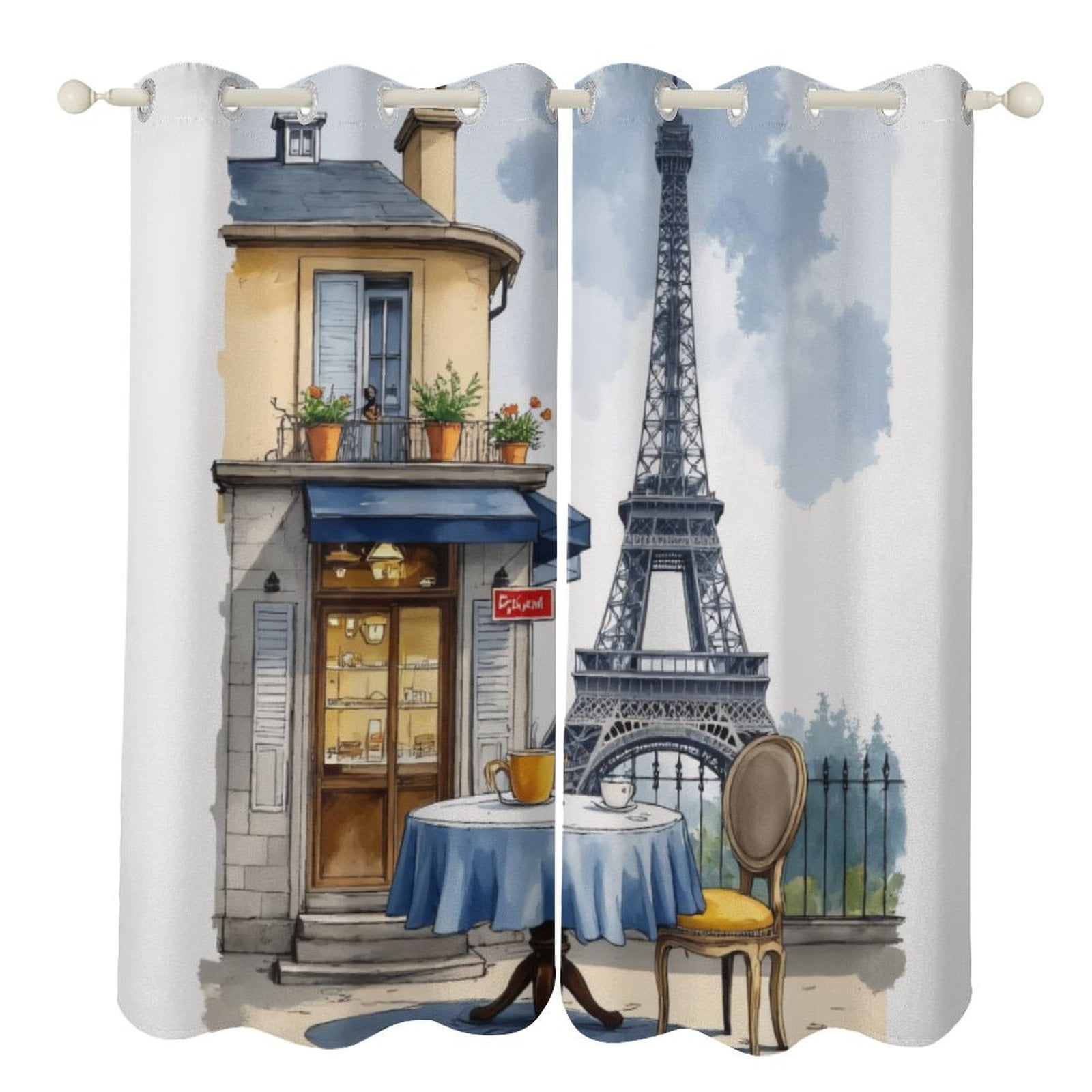 Parisian Cafe with Eiffel Tower View Luxury Window Curtains Blinds for ...