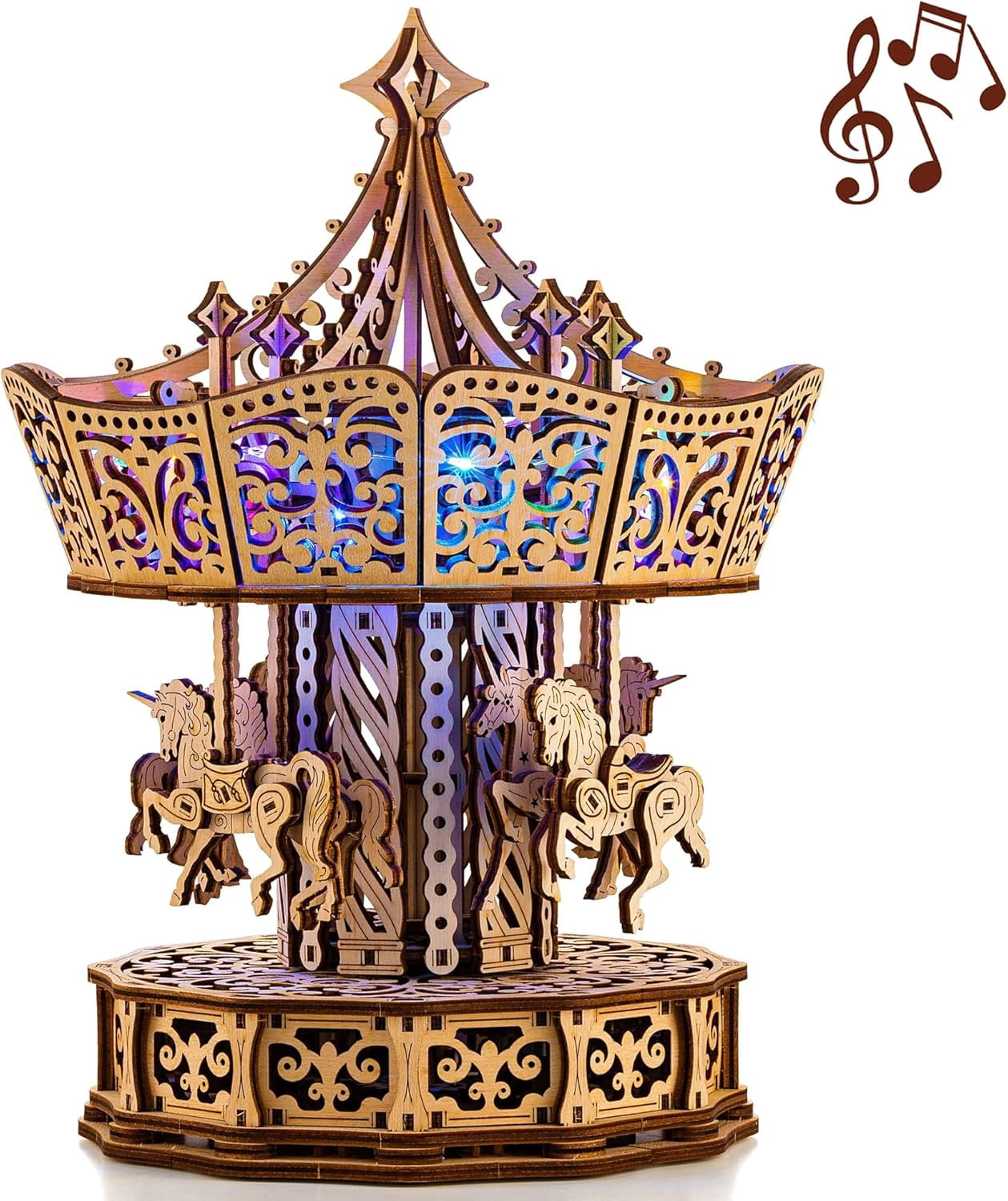 Parisian Carousel Music Box Rotating with Backlit - 3D Wooden Puzzles ...