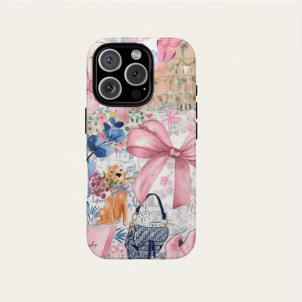 Parisian Floral Pink Bow Dog Collage Art Universal Phone Case for ...
