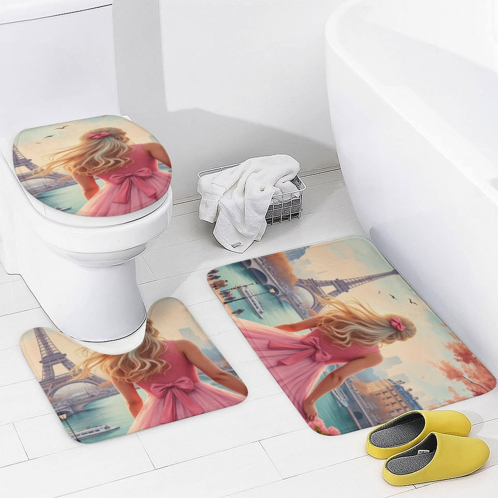 Parisian Girl in Pink Dress Bathroom Mats Sets 3 Piece, Bath Mat Earth ...