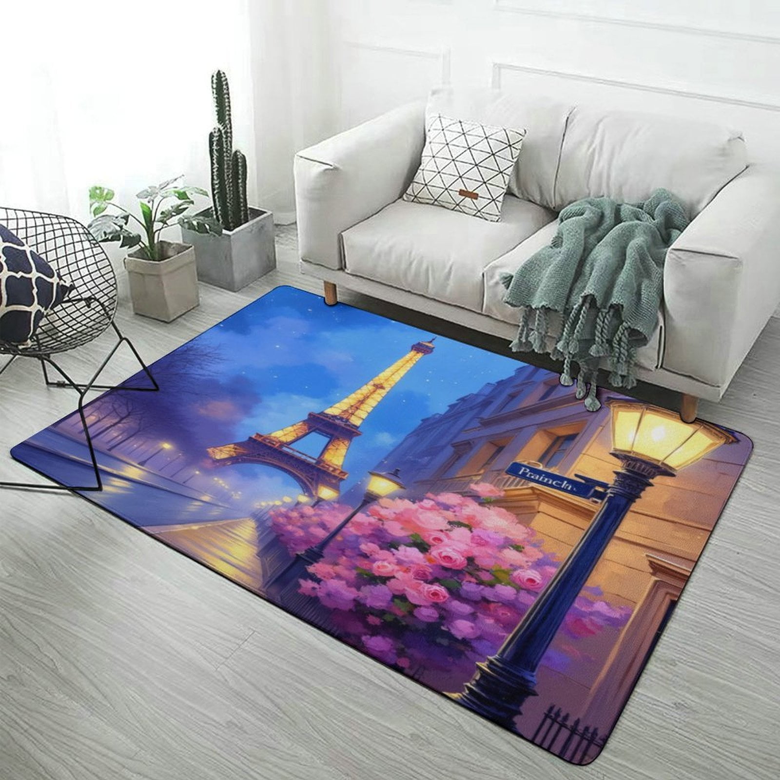 Parisian Night with Eiffel Tower Carpet Style Living Room Bedroom Rug ...