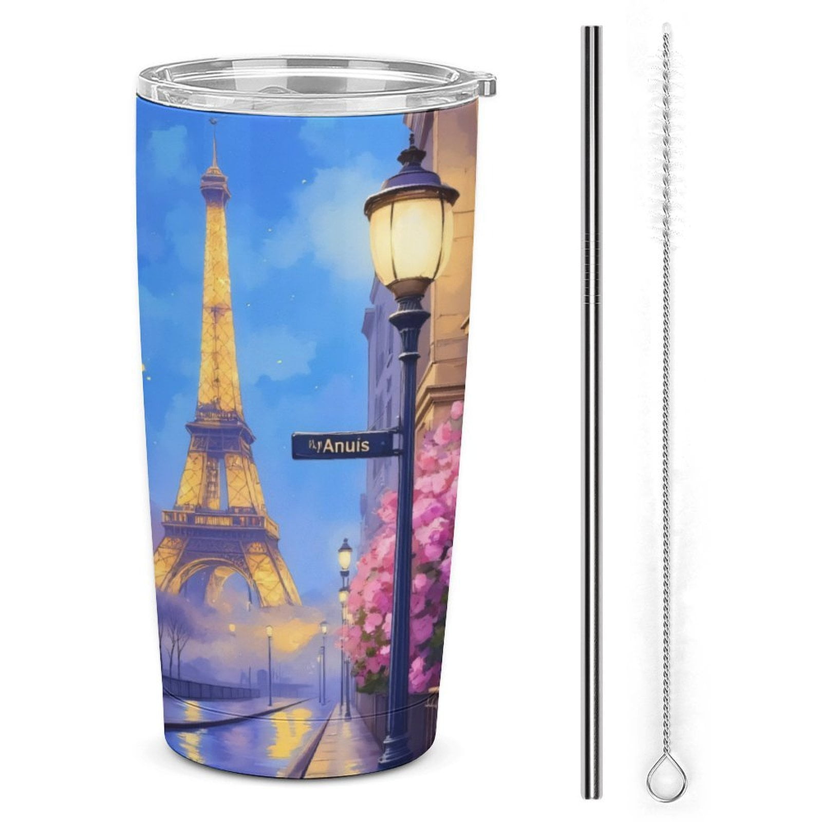 Parisian Night with Eiffel Tower Tumbler with Lids And Straws Insulated ...