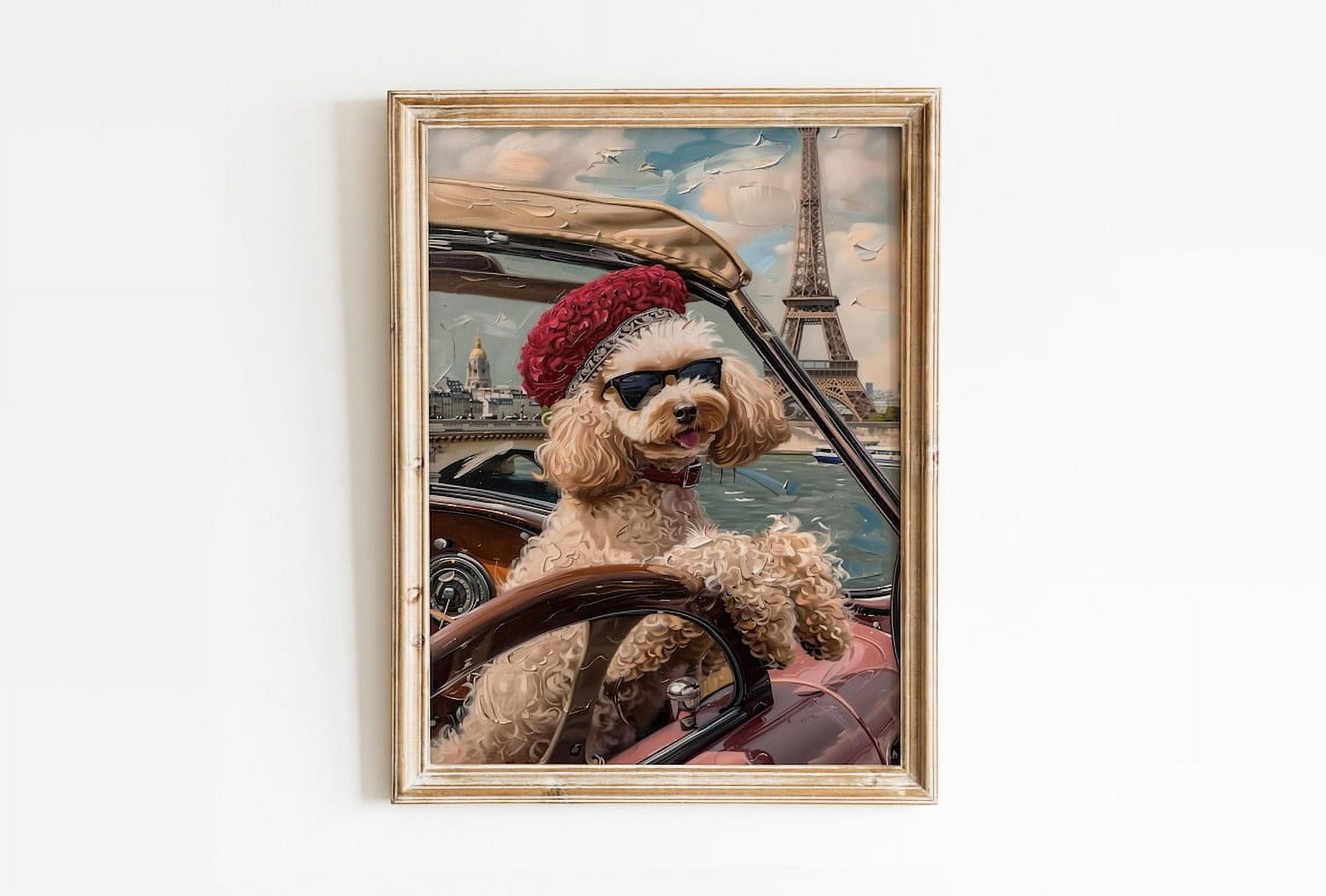 Parisian Poodle Wall Art, Preppy Dog In Retro Car Print, Girly Vintage ...