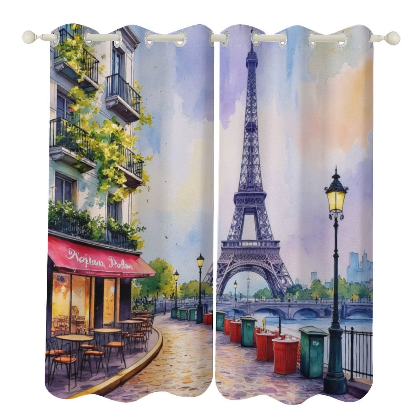 Parisian Street with Eiffel Tower Luxury Window Curtains Blinds for ...
