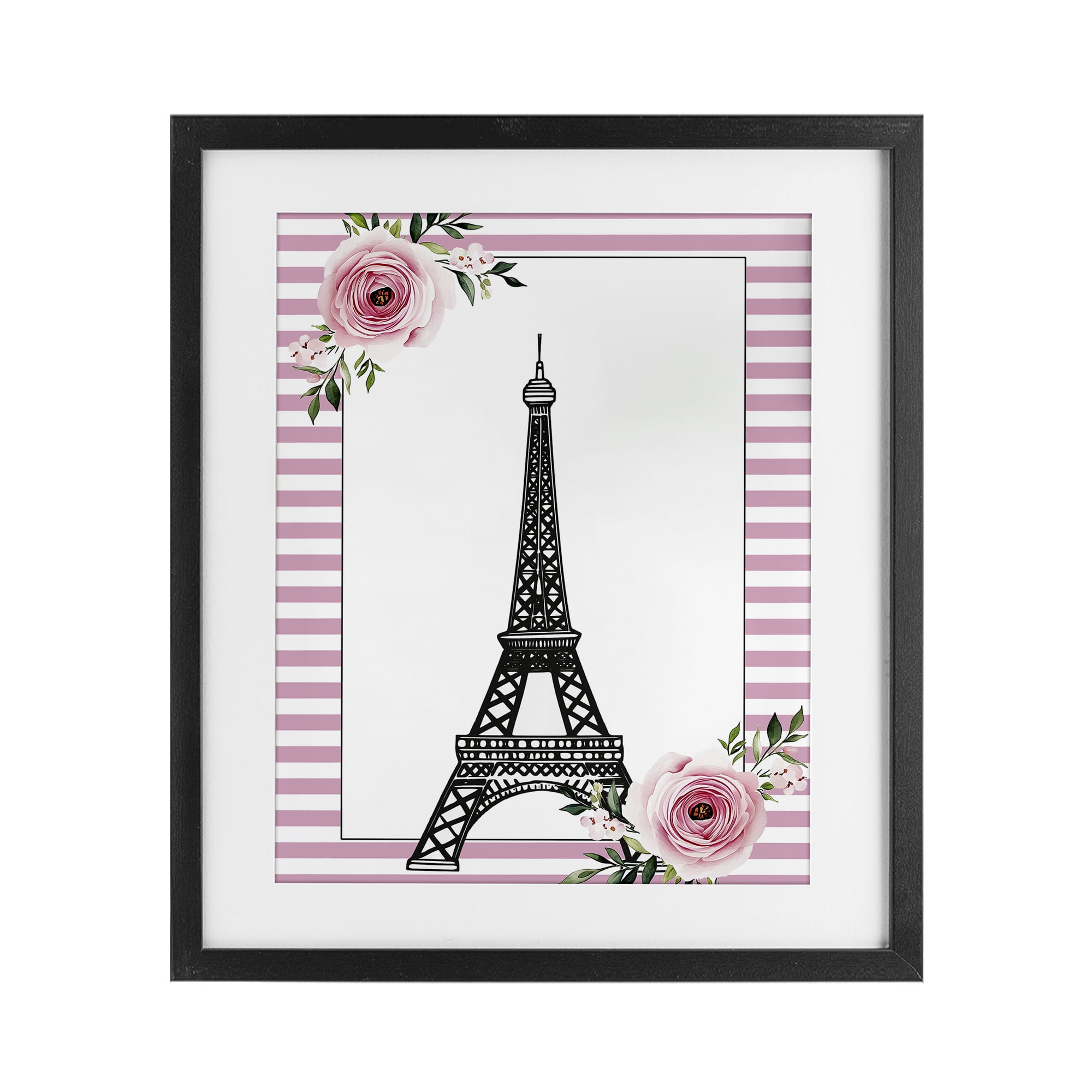 Parisian Tower & Roses Black Framed Print Under Glass, design by ...