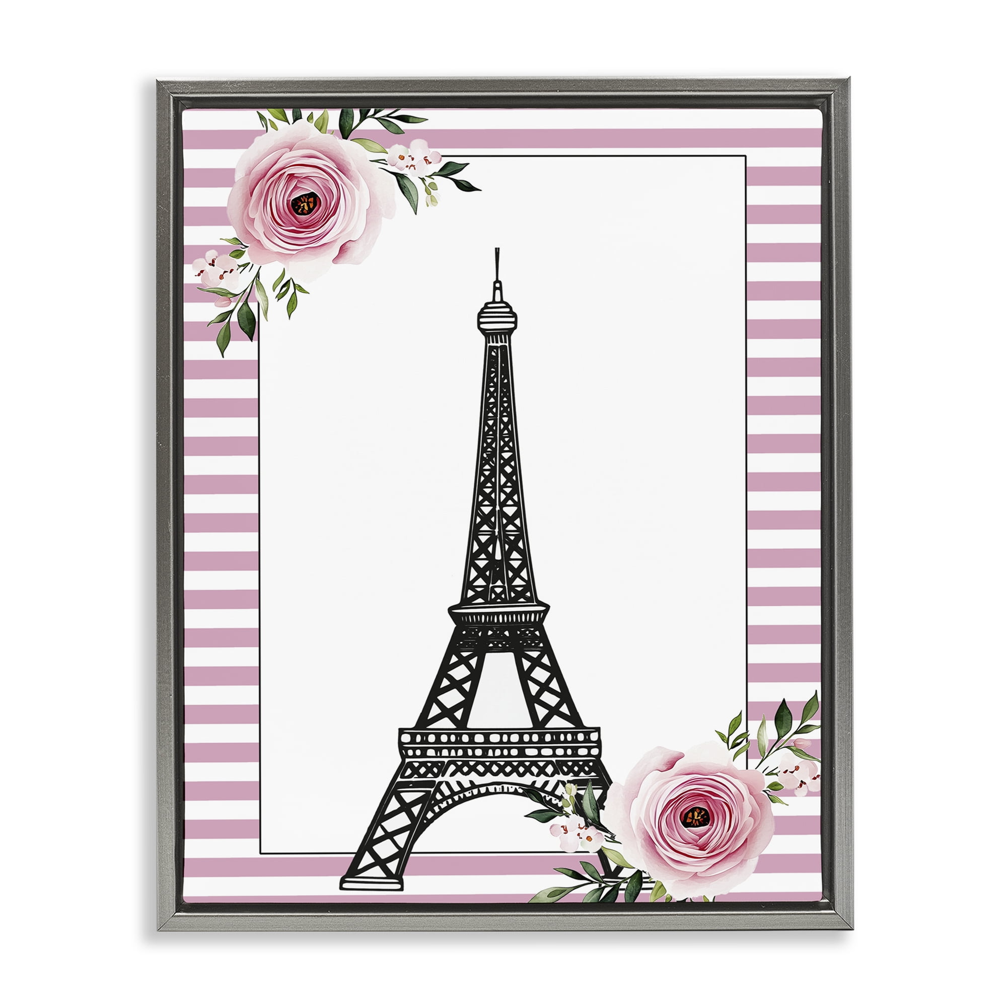 Parisian Tower & Roses Gray Framed Floater Canvas Wall Art, design by ...