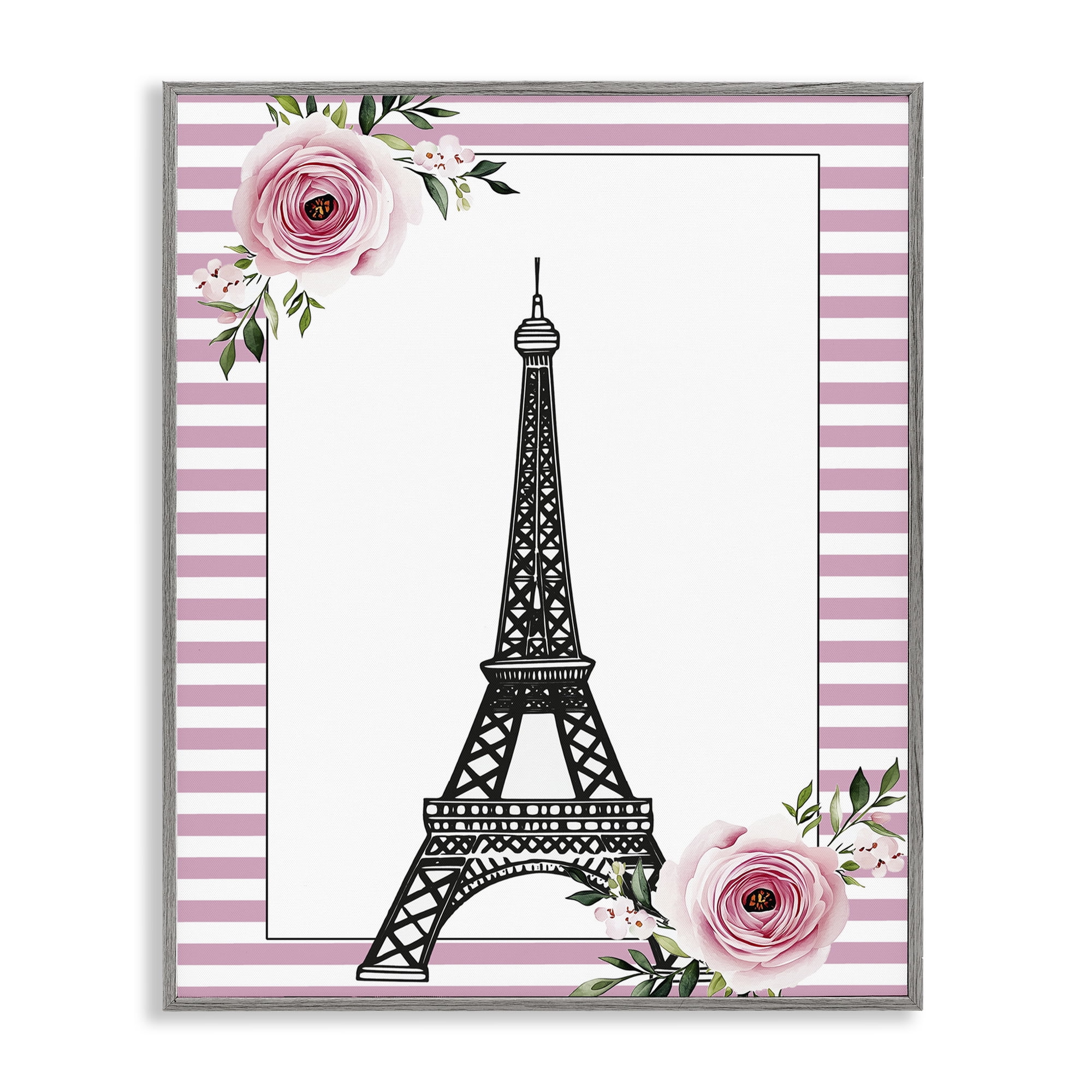 Parisian Tower & Roses Gray Framed Giclee Art, design by Christine ...