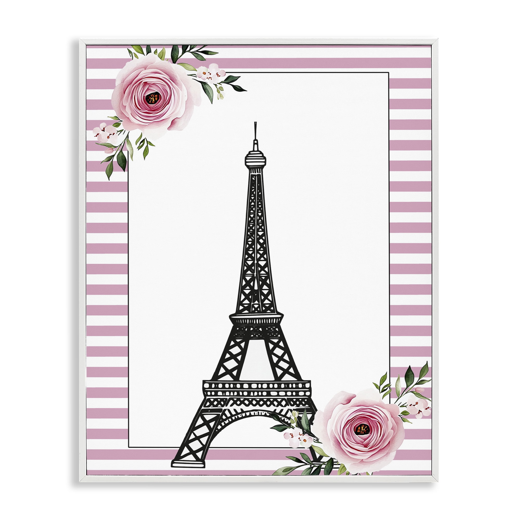 Parisian Tower & Roses White Framed Giclee Art, design by Christine ...