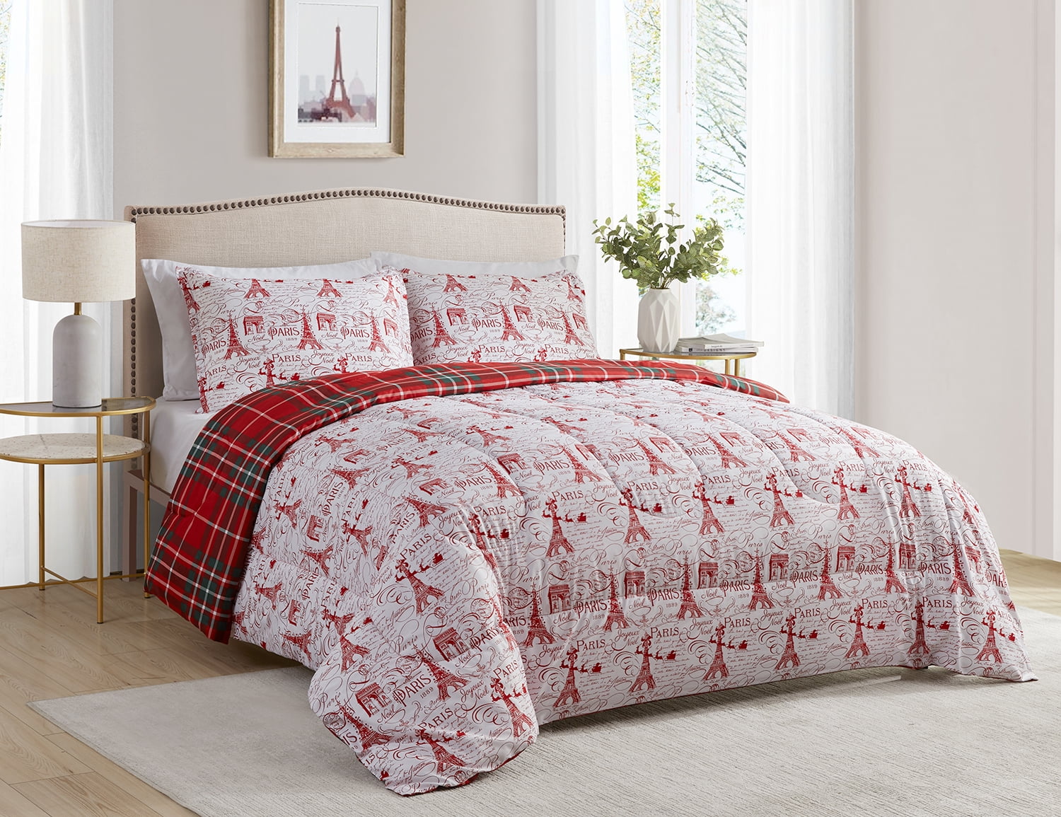 Parisienne Holiday Red King Comforter Set - Microfiber - Walmart.com